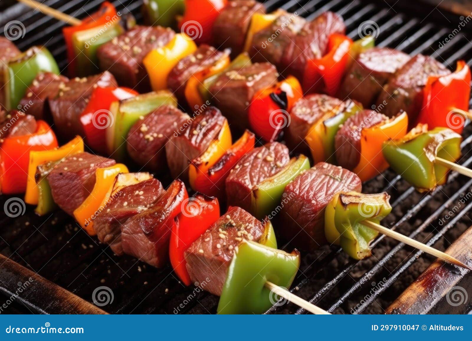Garlic Bbq Steak Tips on a Skewer with Bell Peppers Stock Image - Image ...