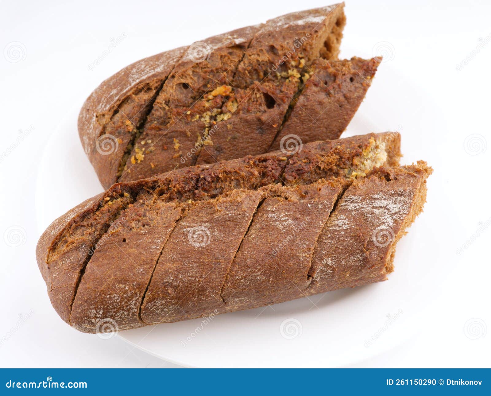 Garlic Bread Broken in Half on a White Plate Stock Photo - Image of ...