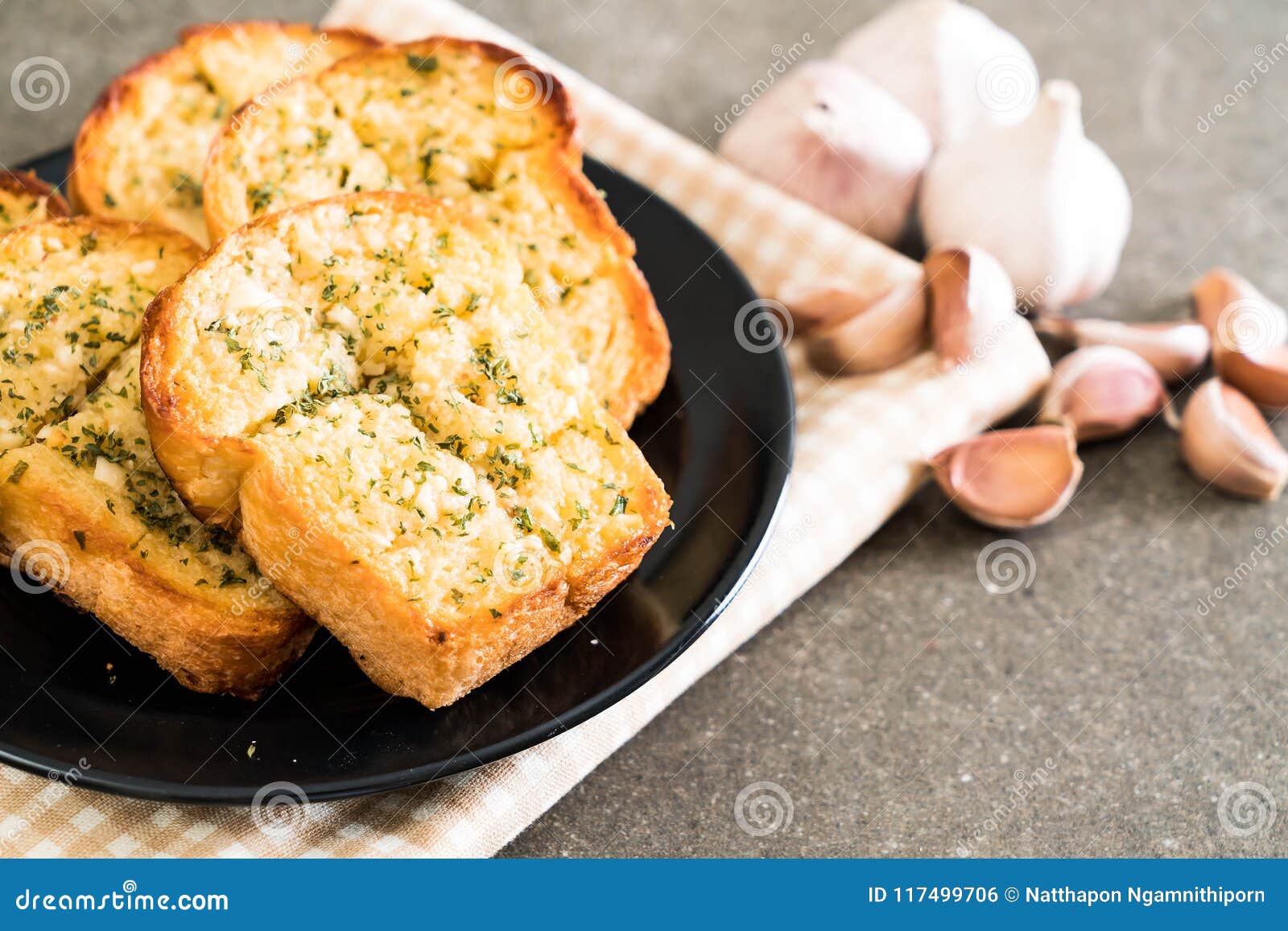 Garlic bread on plate stock photo. Image of butter, bread - 117499706