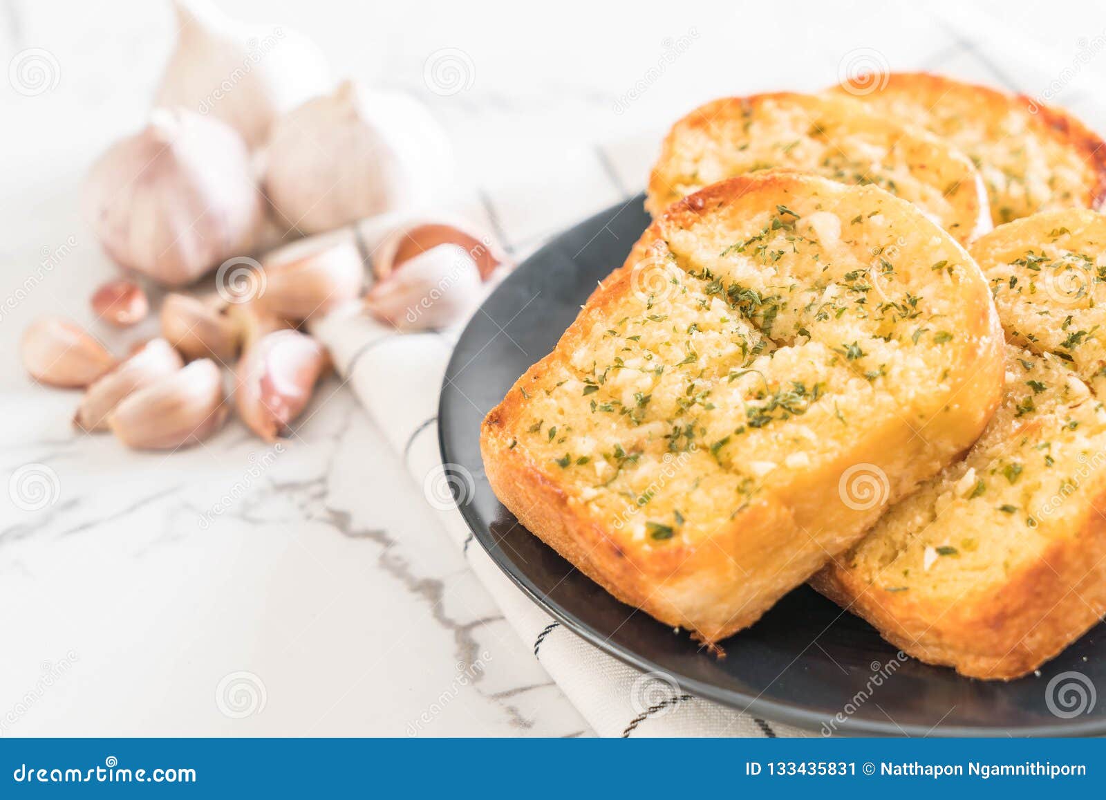 Garlic bread on plate stock image. Image of snack, garlic - 133435831