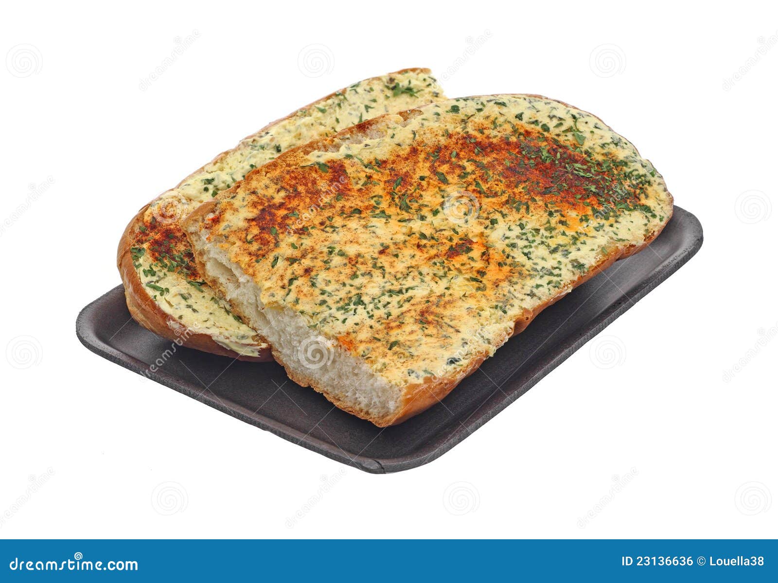 Garlic Bread on Tray Angle stock photo. Image of parsley - 23136636
