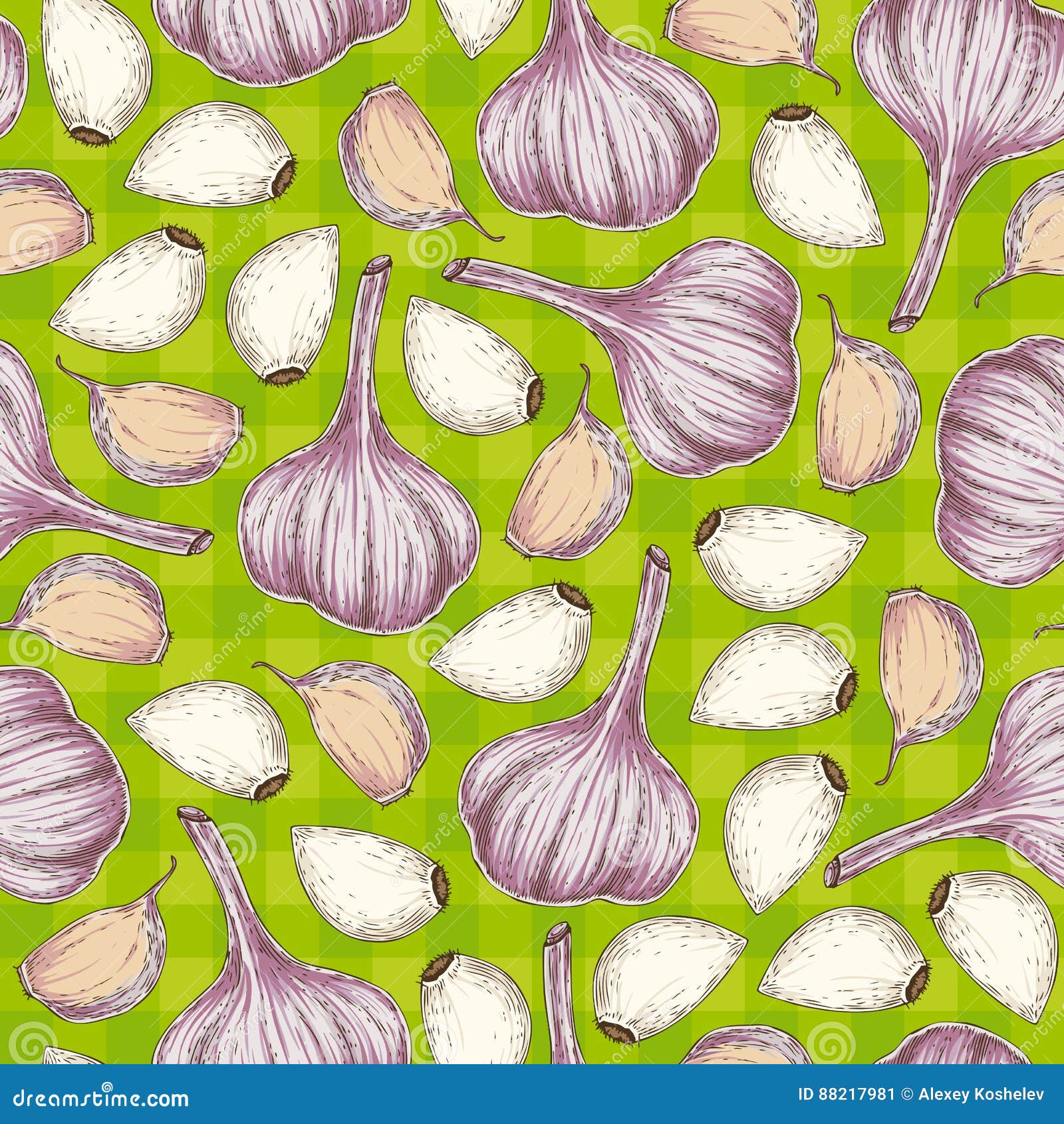 Garlic Bulb and Clove. Seamless Pattern Stock Illustration ...
