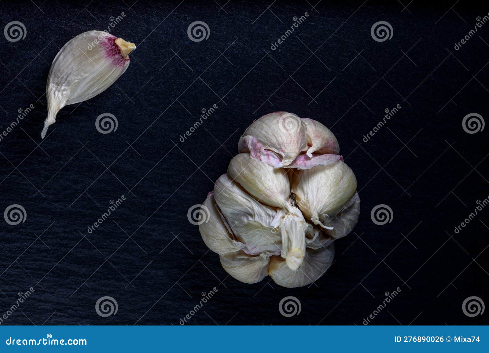 Garlic and Clove Garlic Top View on Black Background Studio Shot 2 ...