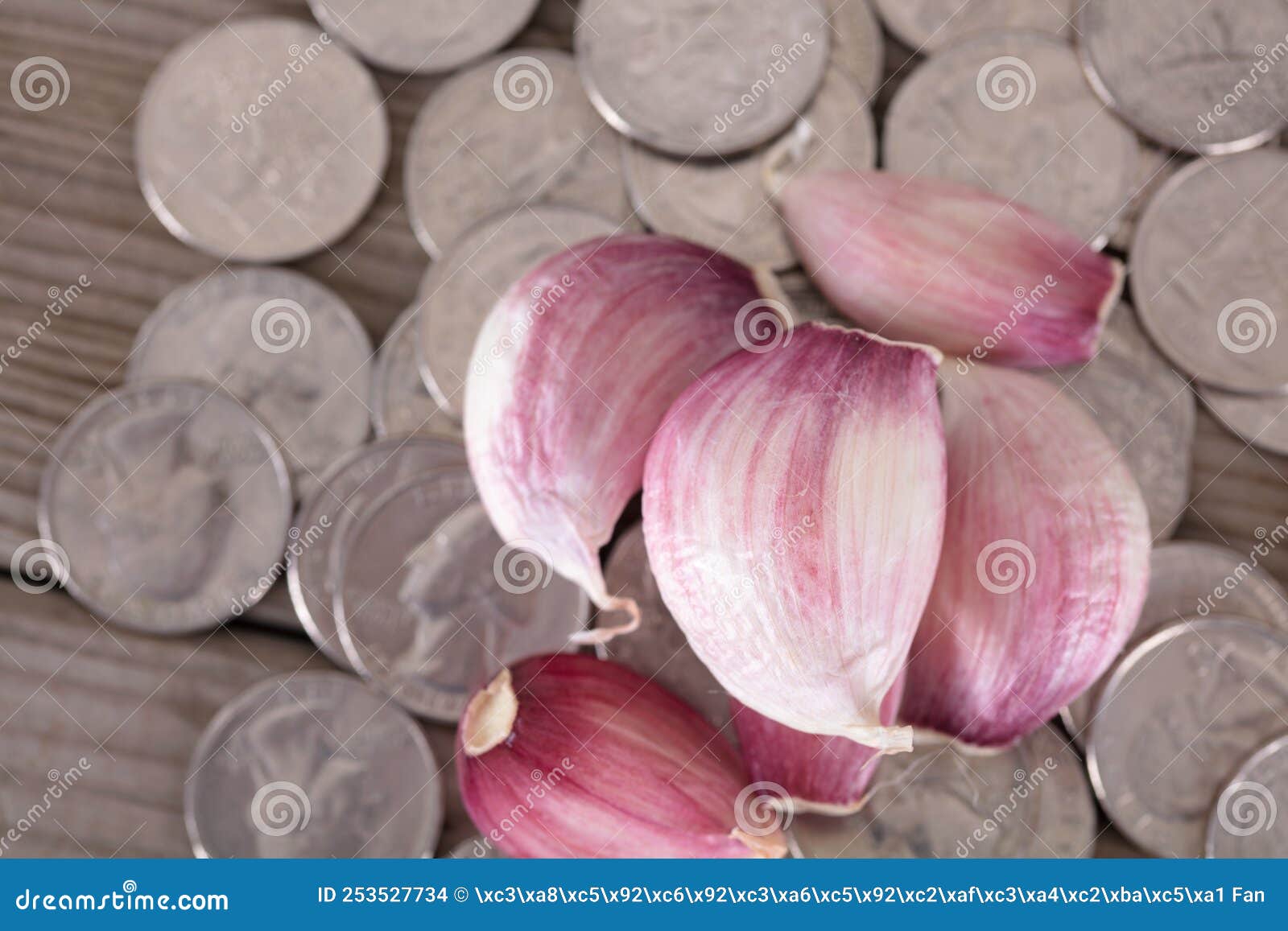 Garlic Cloves on a Pile of Dollar Coins Stock Photo - Image of fresh ...