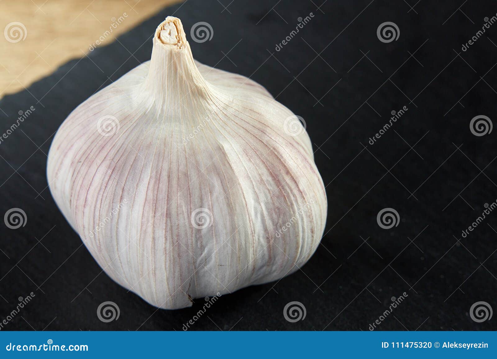 Garlic Composition Close Up on Black Flat Piece of Board, Macro ...