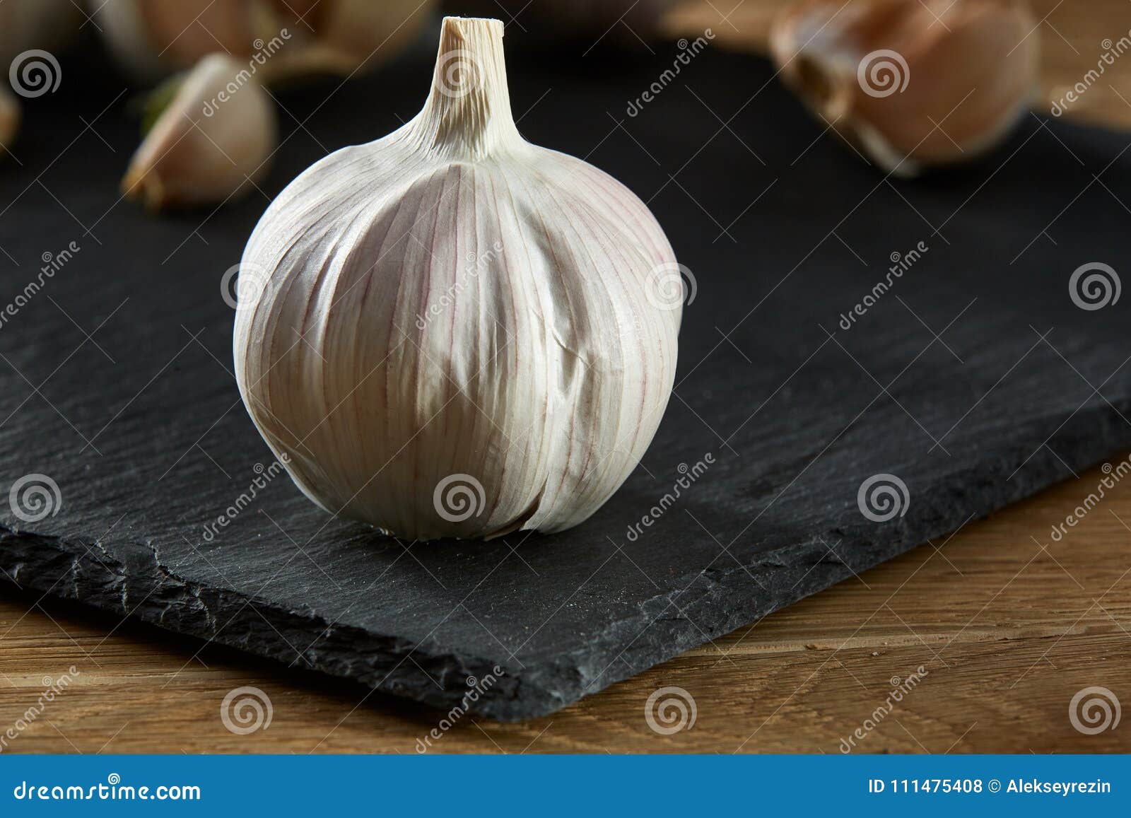 Garlic Composition Close Up on Black Flat Piece of Board, Macro ...