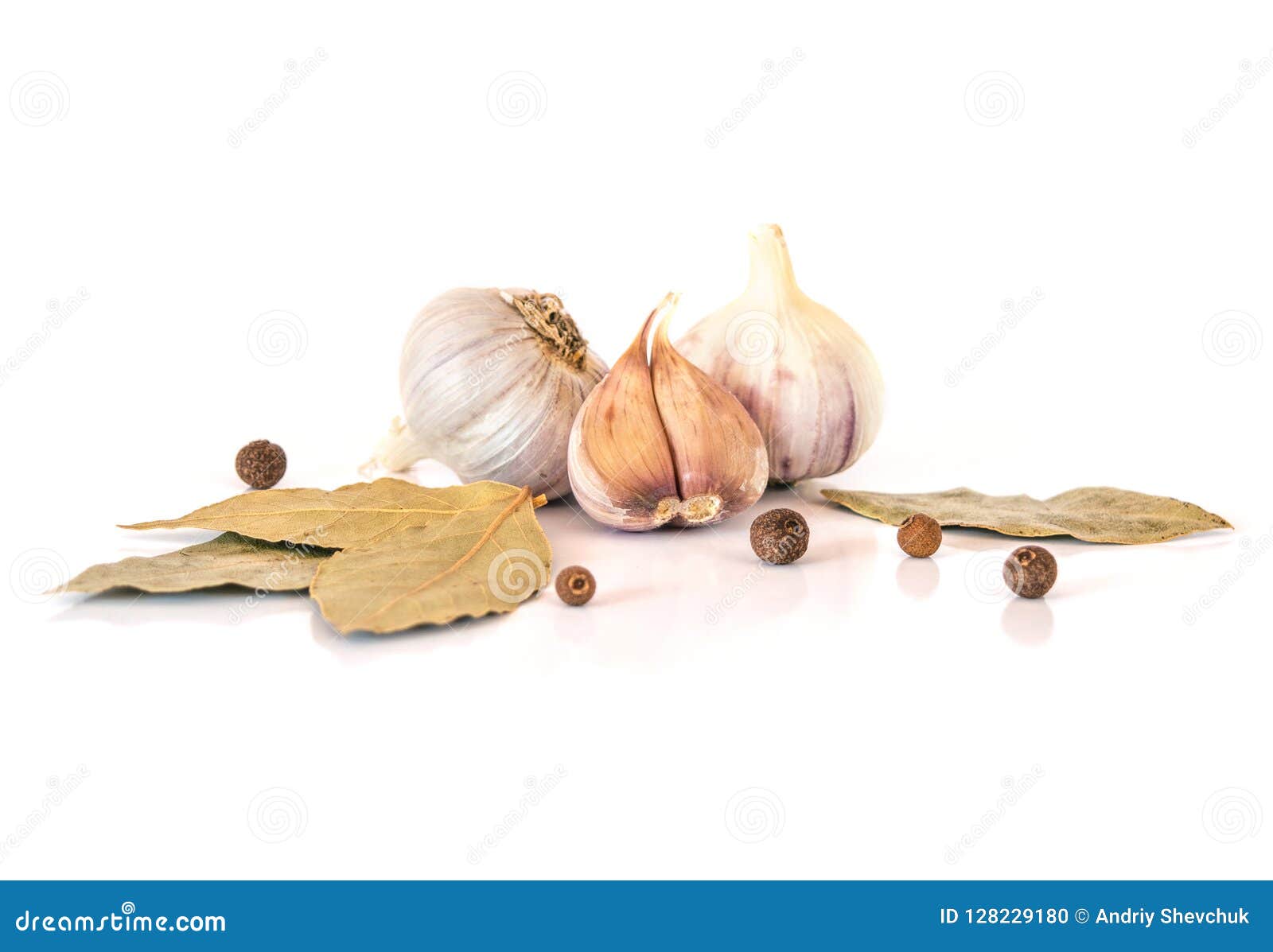 Garlic. Garlic Composition with Pepper and Bay Leaf Stock Photo - Image ...
