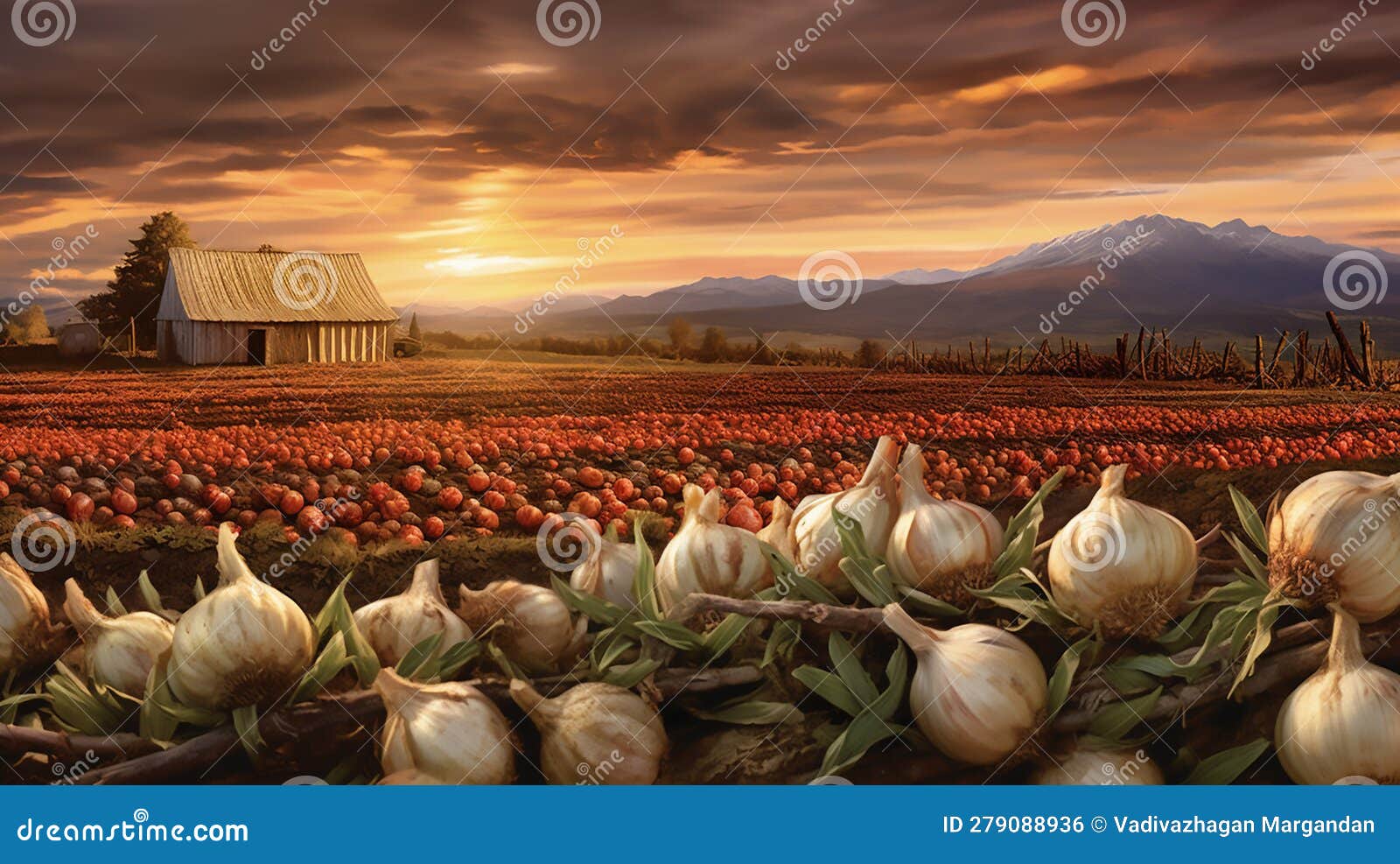 Garlic field stock illustration. Illustration of field - 279088936