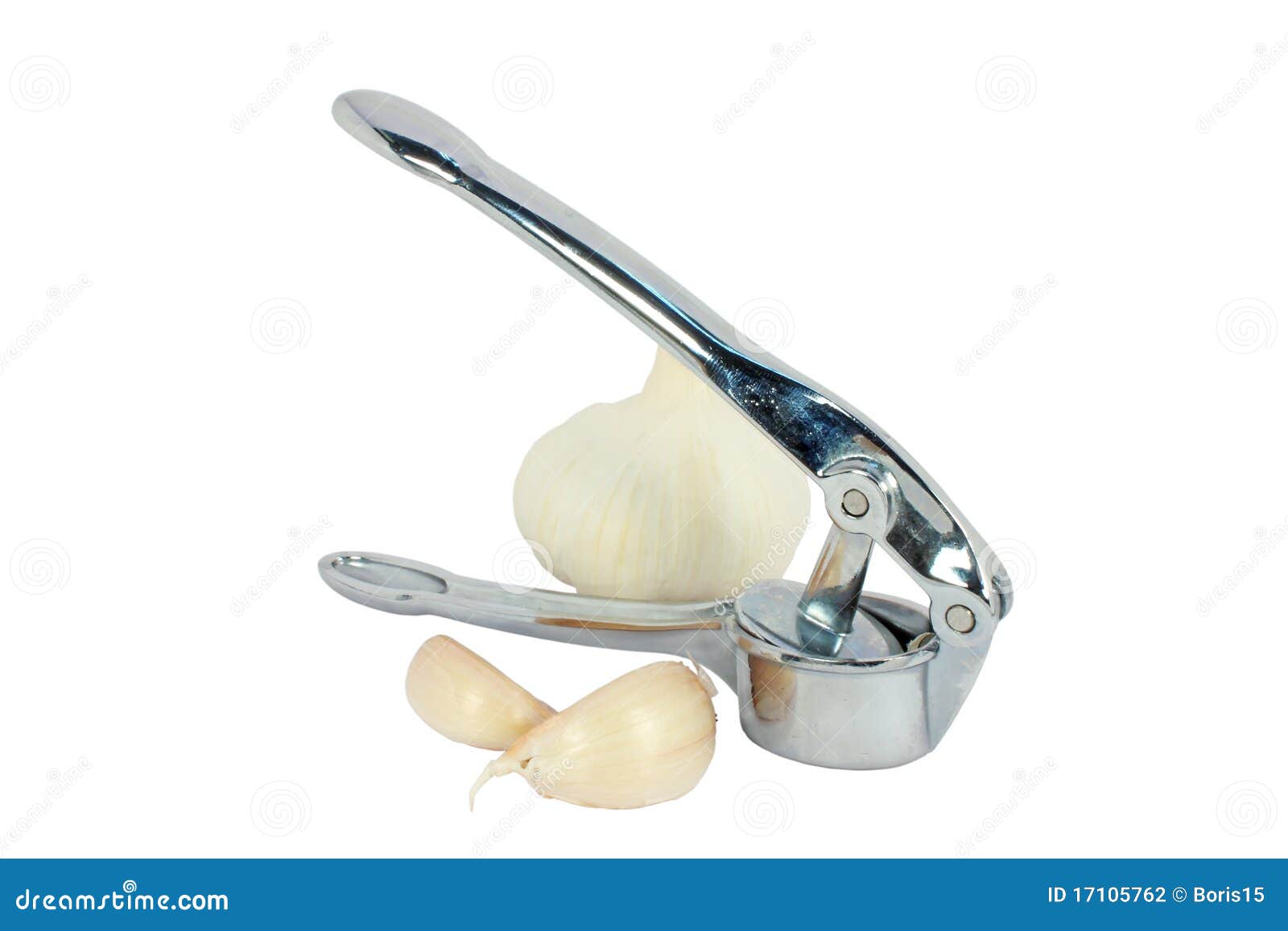 Garlic and garlic press stock photo. Image of utensil - 17105762