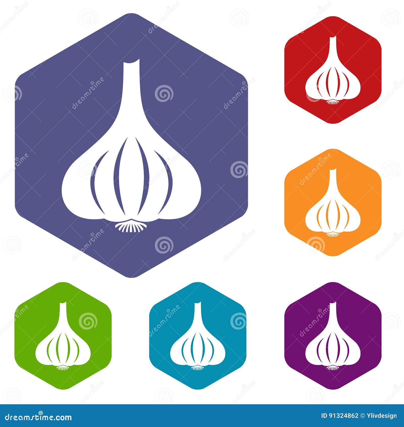 Garlic icons set hexagon stock vector. Illustration of healthy - 91324862