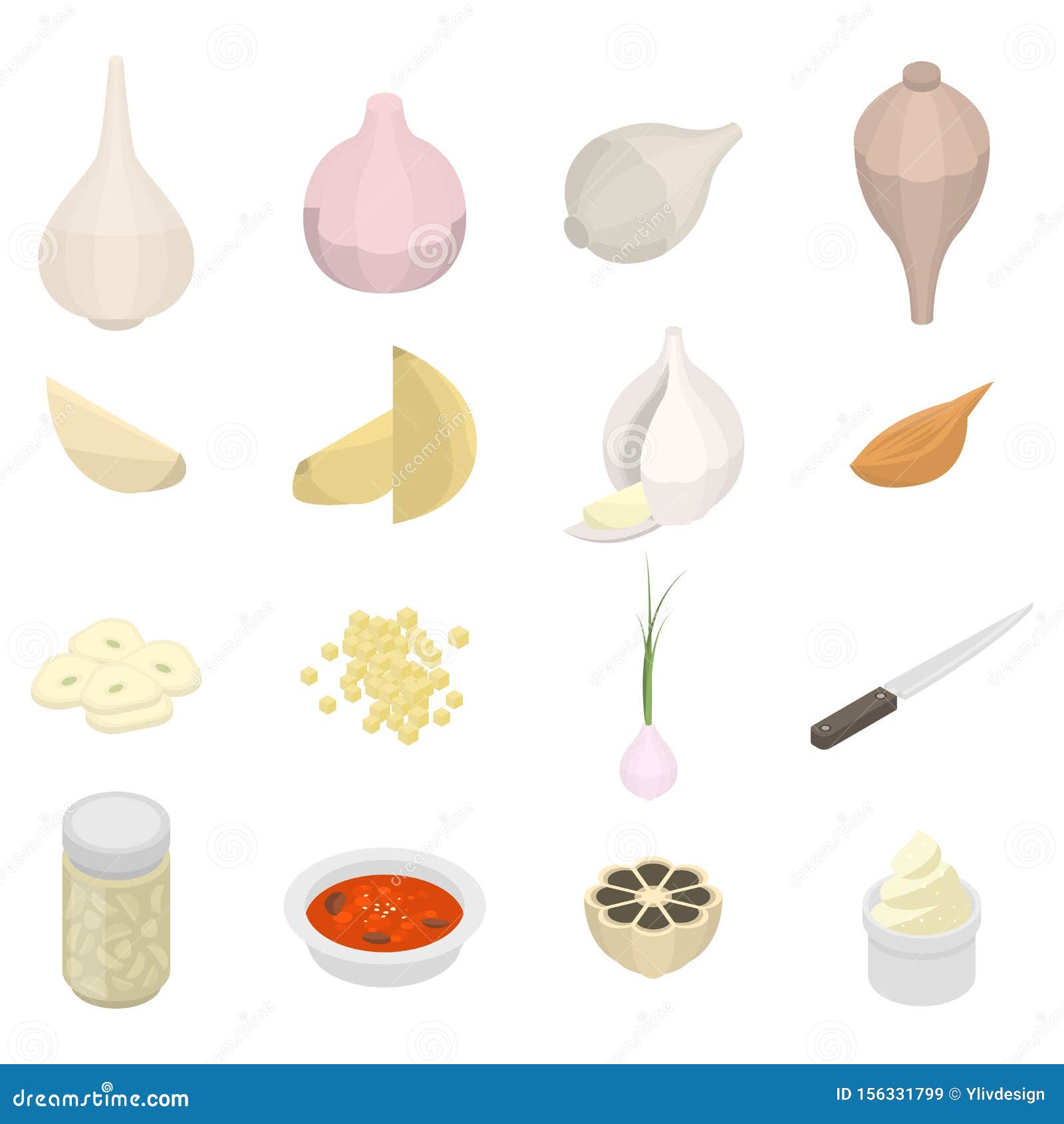 Garlic Icons Set, Isometric Style Stock Vector - Illustration of fresh ...