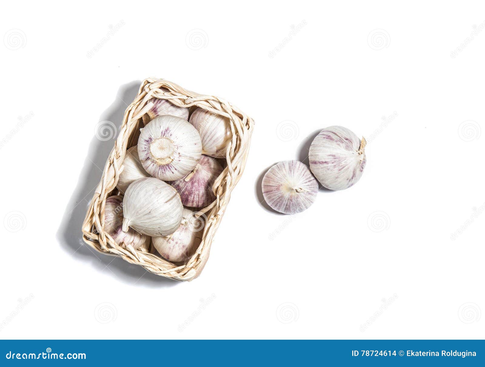 Garlic Isolated on White in a Basket Top View Stock Photo - Image of ...