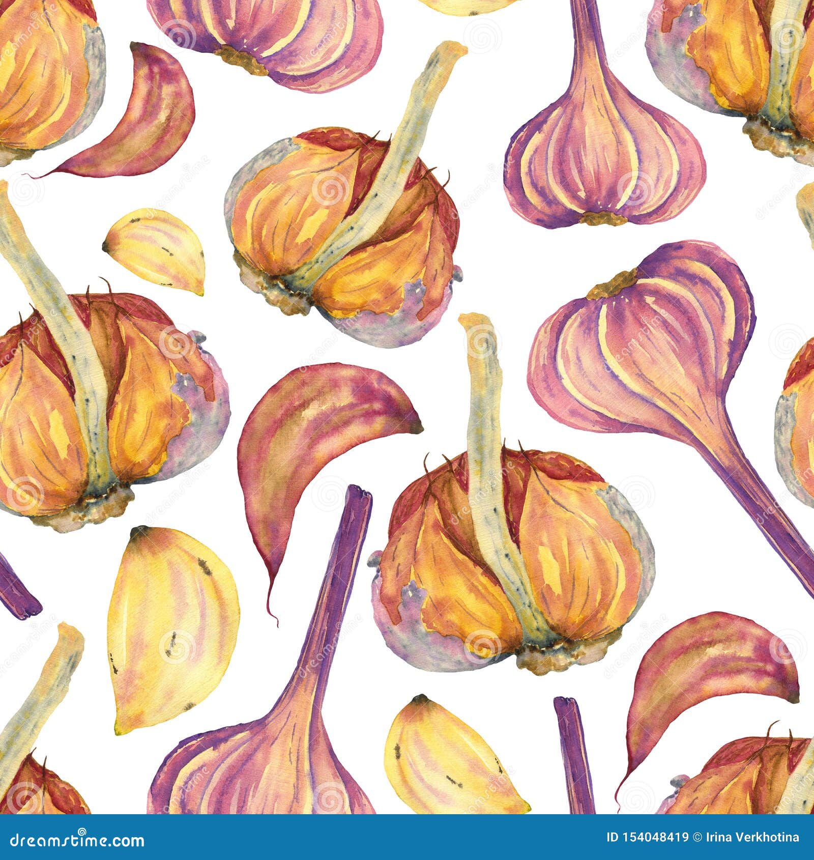 Garlic and Its Slices Seamless Pattern on a White Background Stock ...