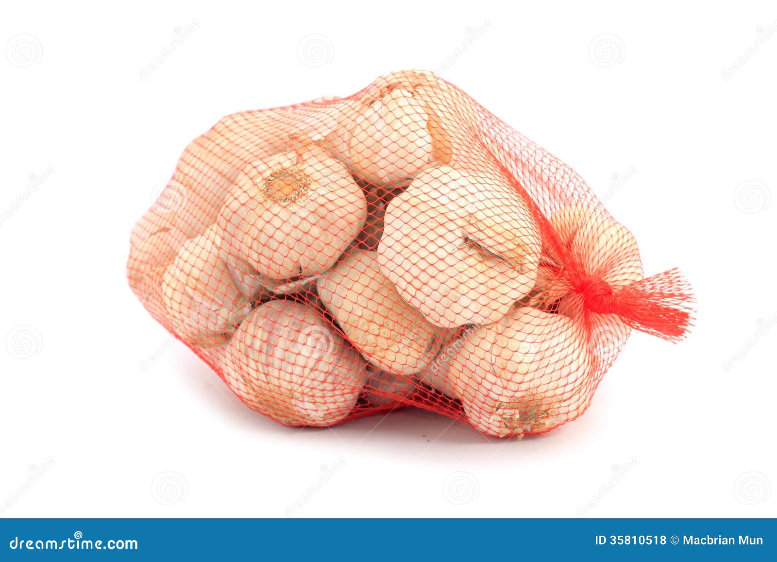 Garlic in a net over white stock photo. Image of cook - 35810518