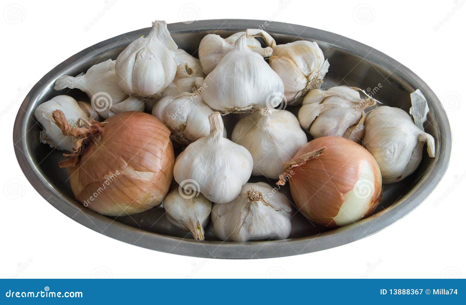 Garlic and Onions on Silver Tray. Stock Image - Image of gastronomy ...