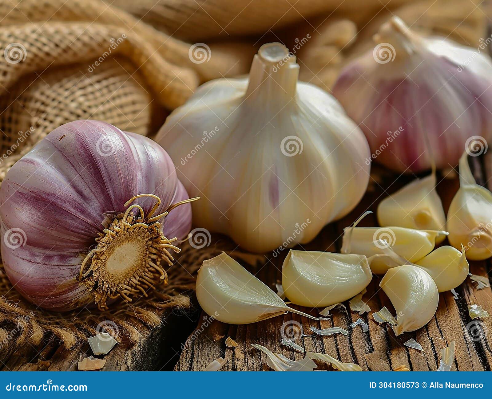 Garlic with Peel and Garlic without Peel on a Wooden Desk Stock ...