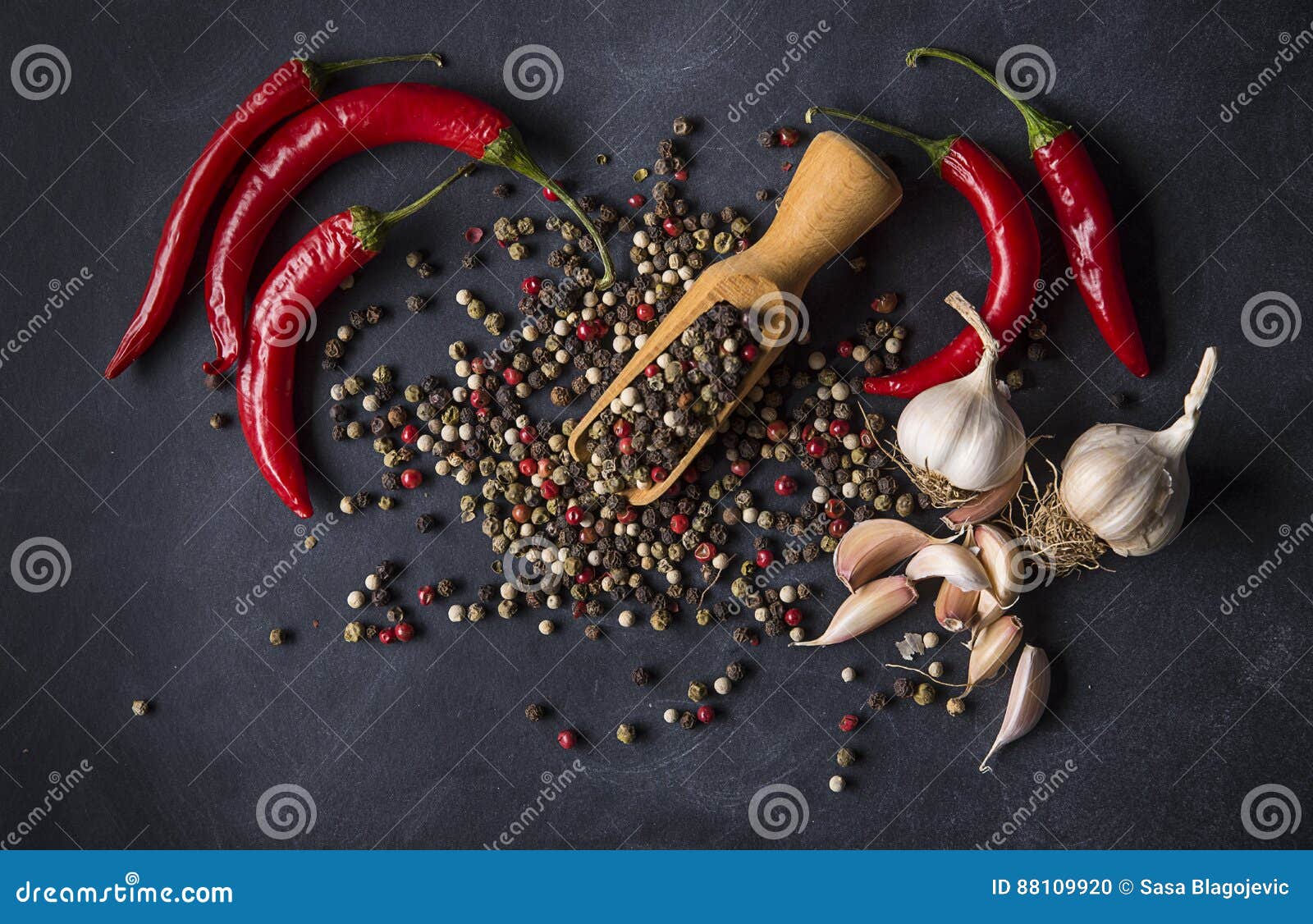 Garlic , Peper and Chili Peppers Stock Photo - Image of aromatic, plant ...