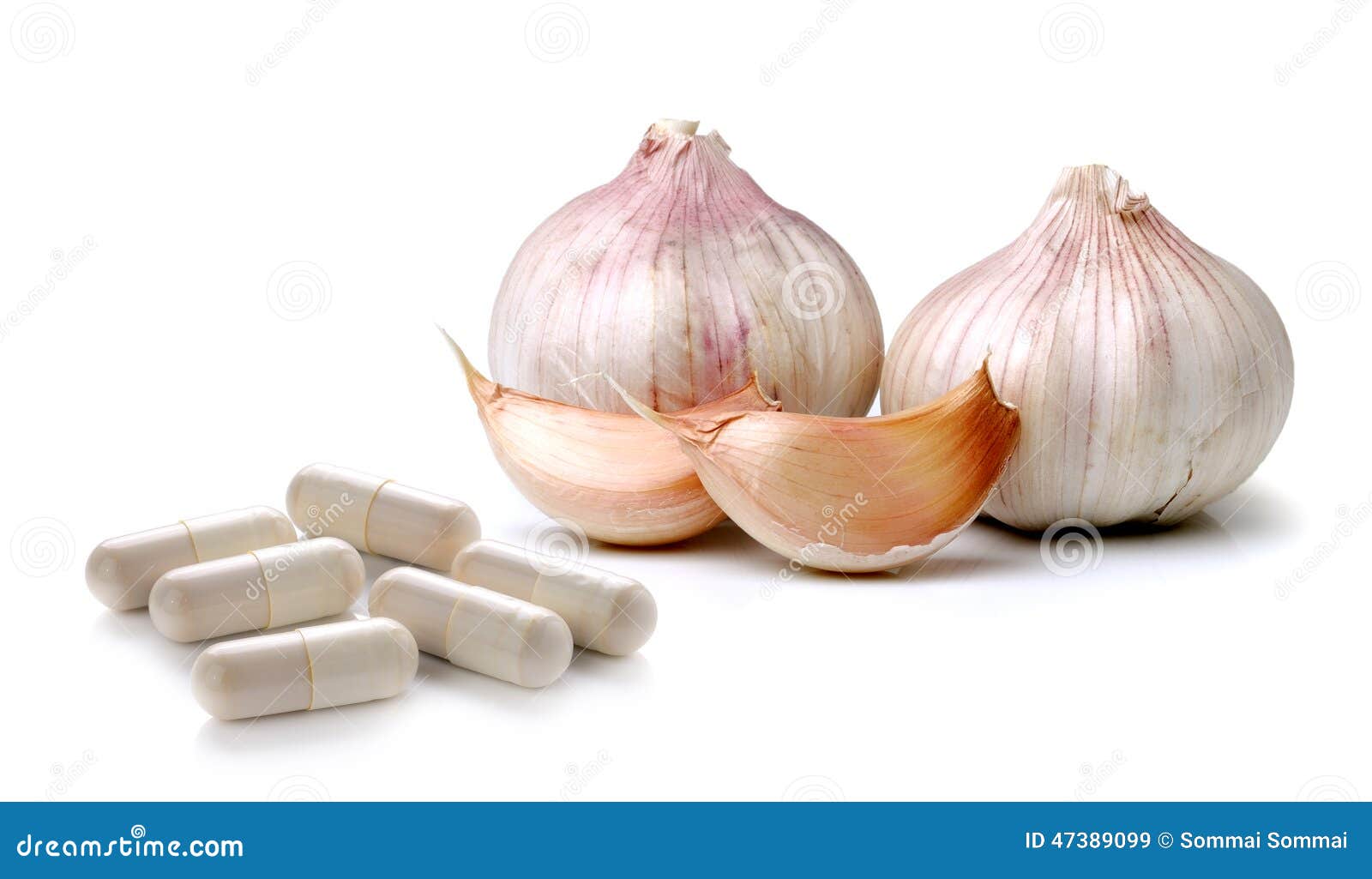 Garlic and Pills Capsule on White Background Stock Image - Image of ...