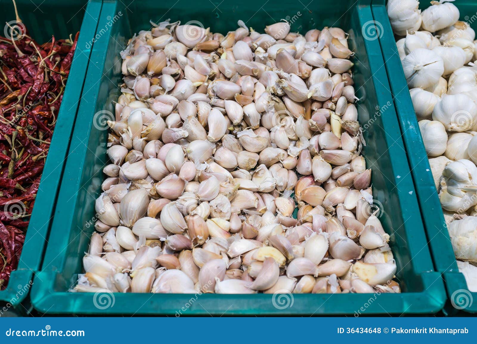 Garlic in Plastic Box stock photo. Image of organic, self - 36434648