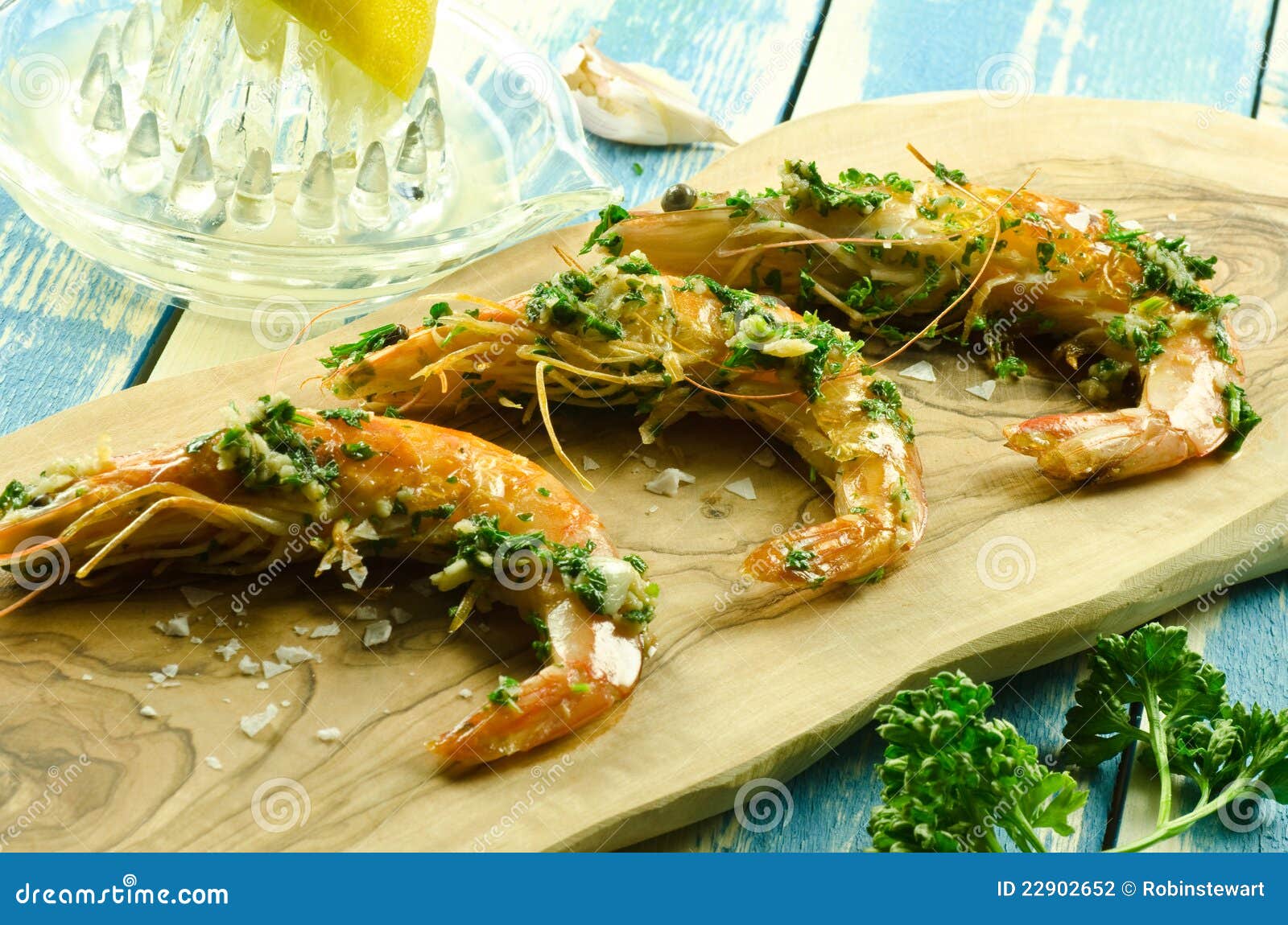 Garlic Prawns with Sea Salt Flakes Stock Photo - Image of parsley, salt ...