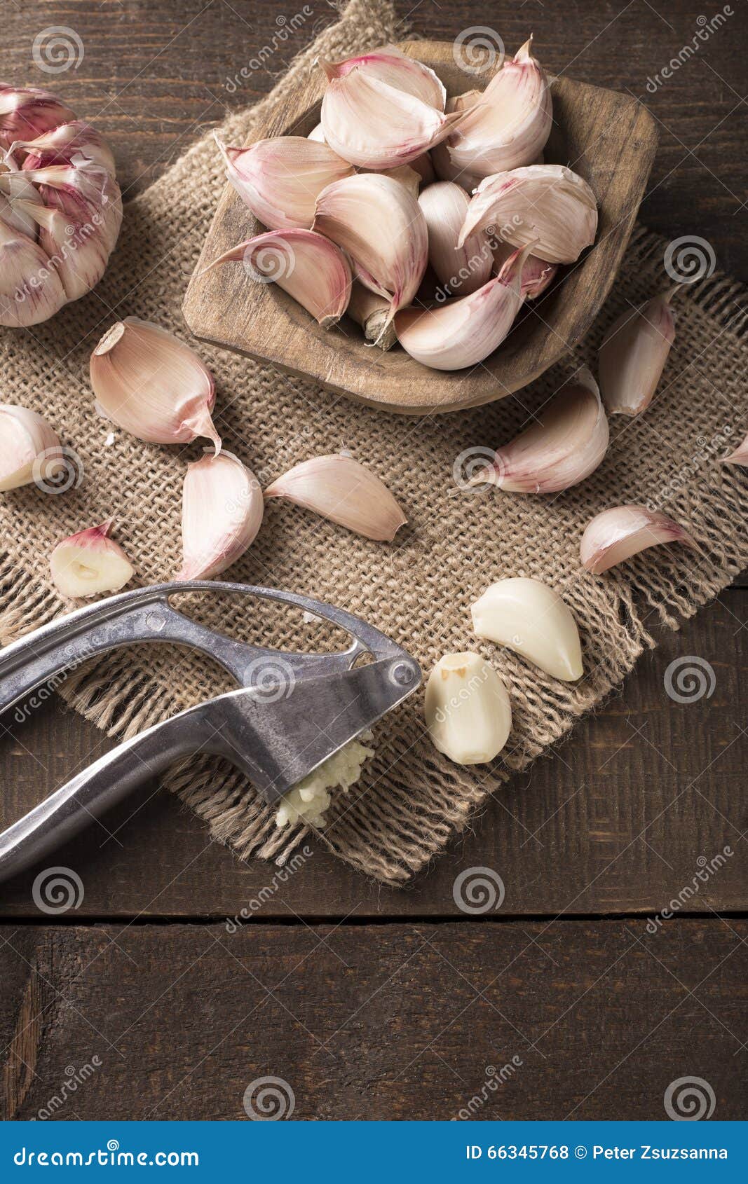 Garlic in rustic style stock photo. Image of wood, food - 66345768