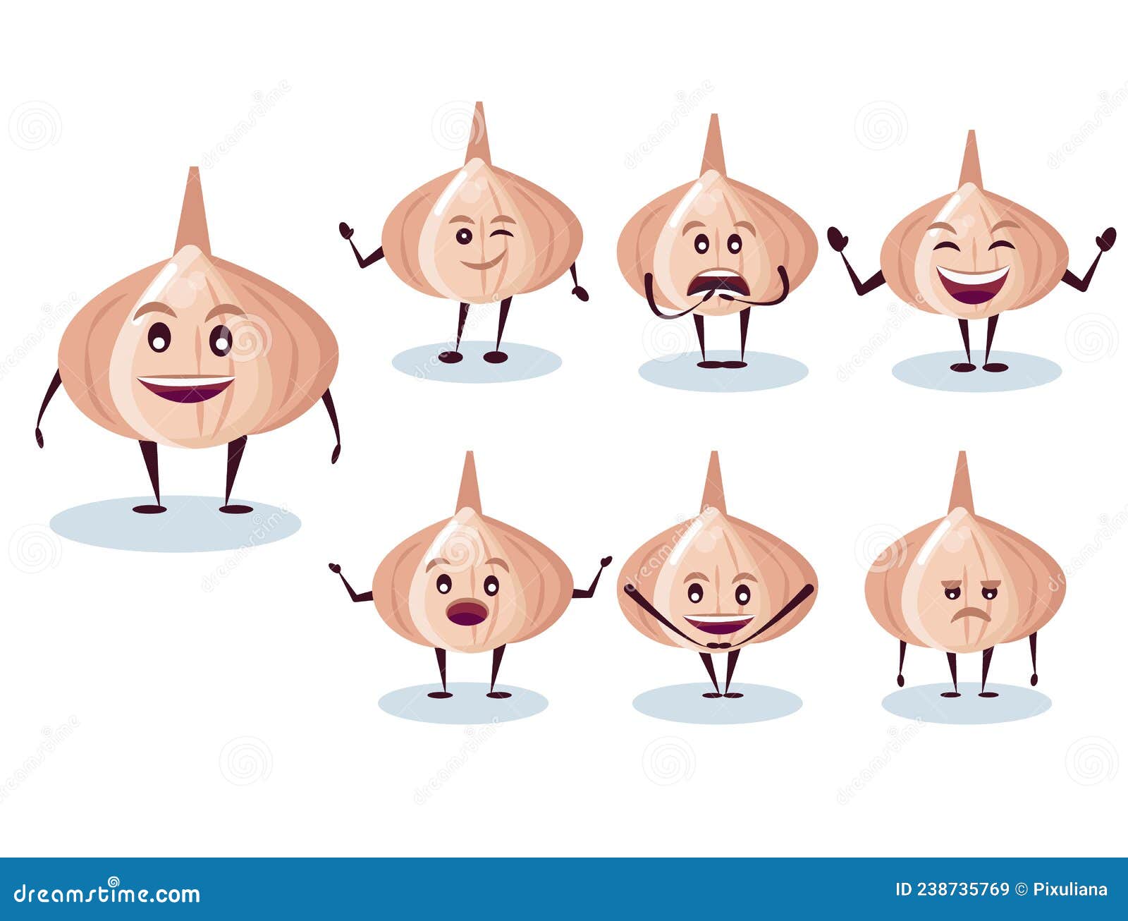 Garlic Set - Character and Emotions. Anthropomorphic Hero. Stock Vector ...