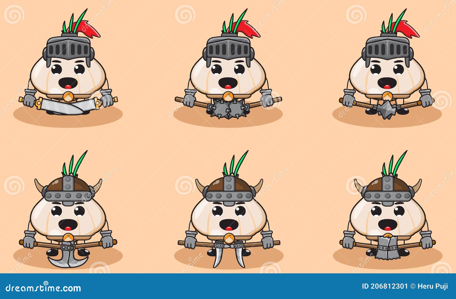 Cute Garlic Knight Dual Weapon Set. Stock Vector - Illustration of ...
