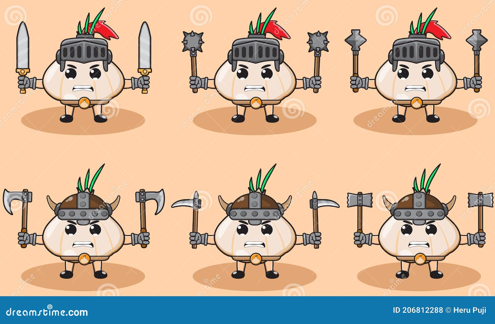 Character of Garlic Knight with Dual Weapon Set Hand Up Pose. Stock ...