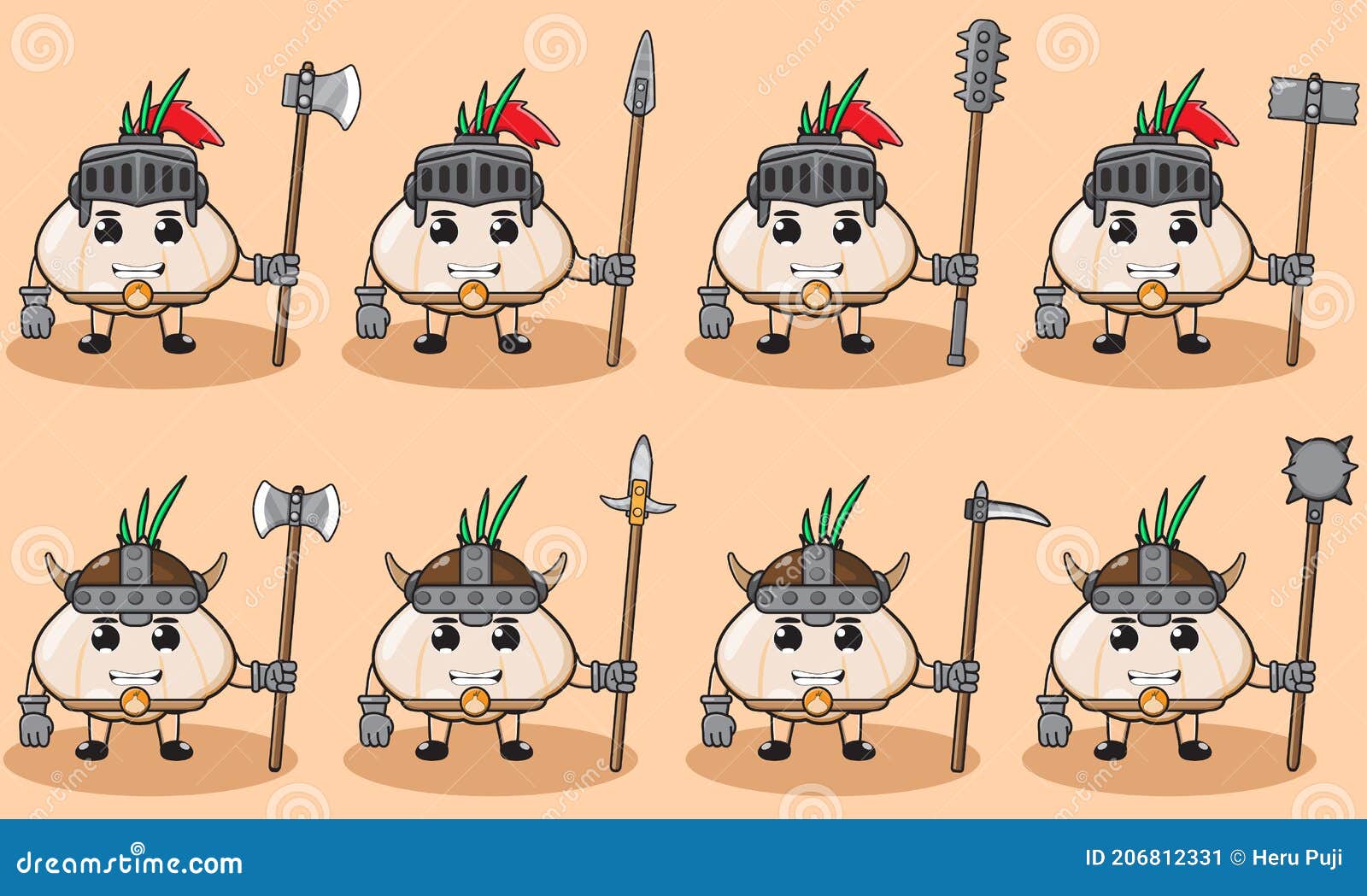 Cartoon Garlic Knight Two Handed Set Stock Vector - Illustration of ...