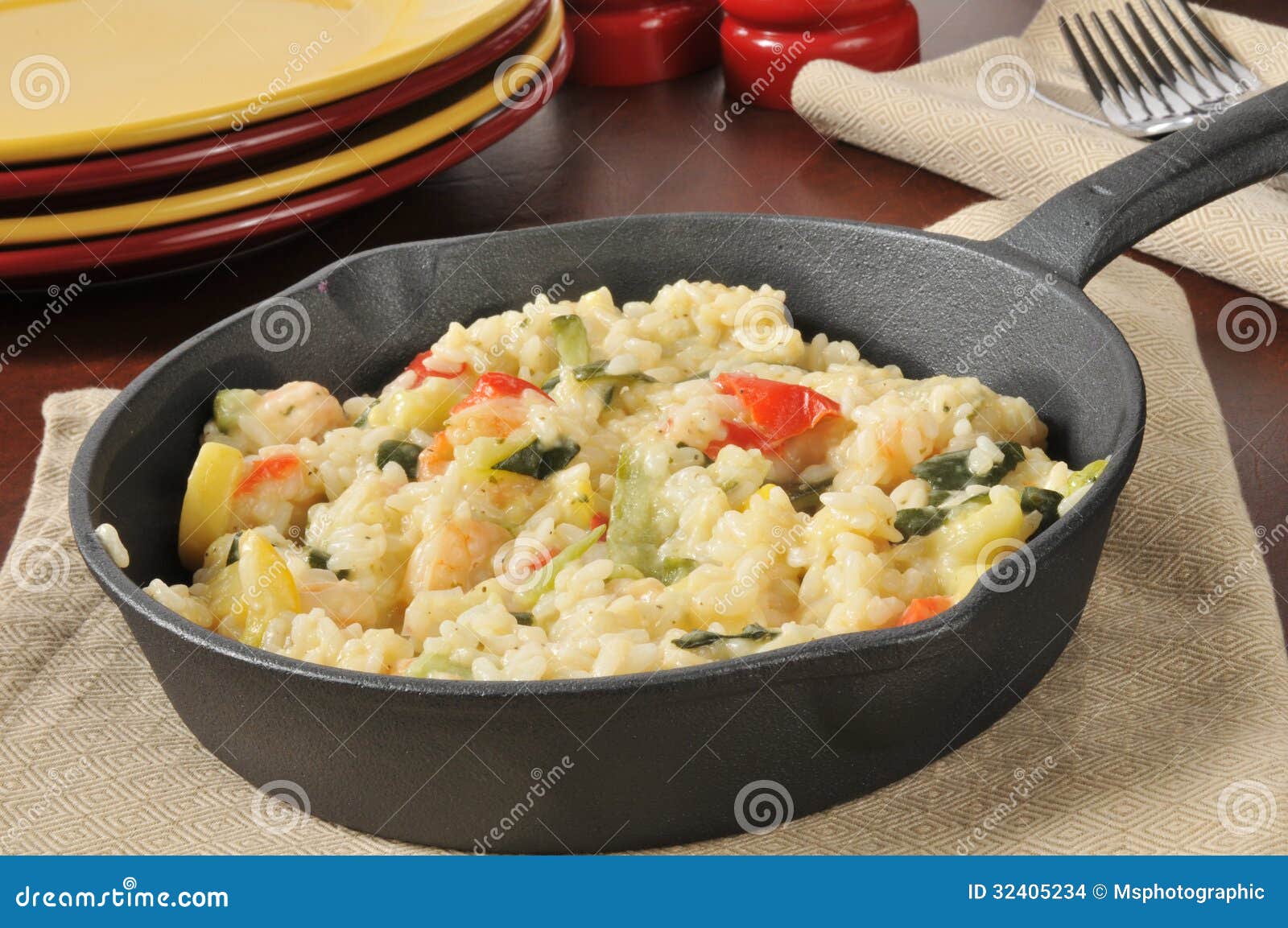 Garlic Shrimp Risotto in a Cast Iron Skillet Stock Photo - Image of ...