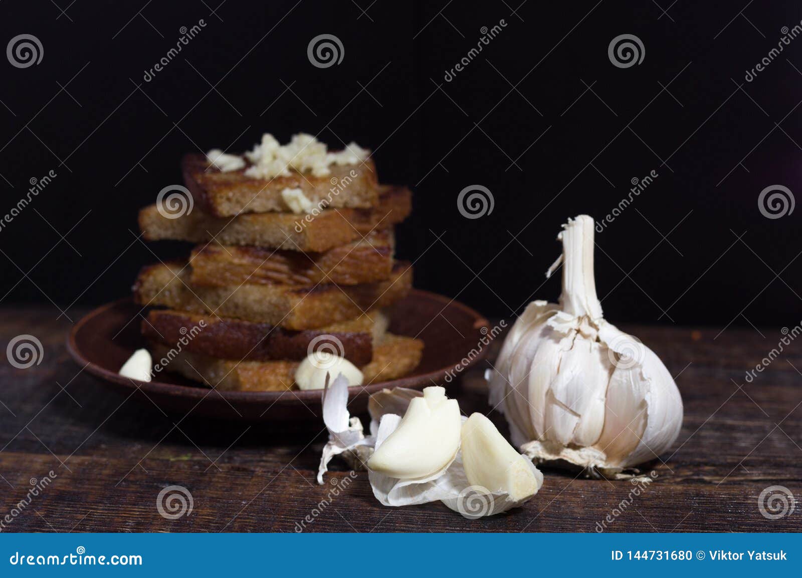 Garlic Toasted Bread Bread and Garlic. Peeled and Grated Garlic Stock ...