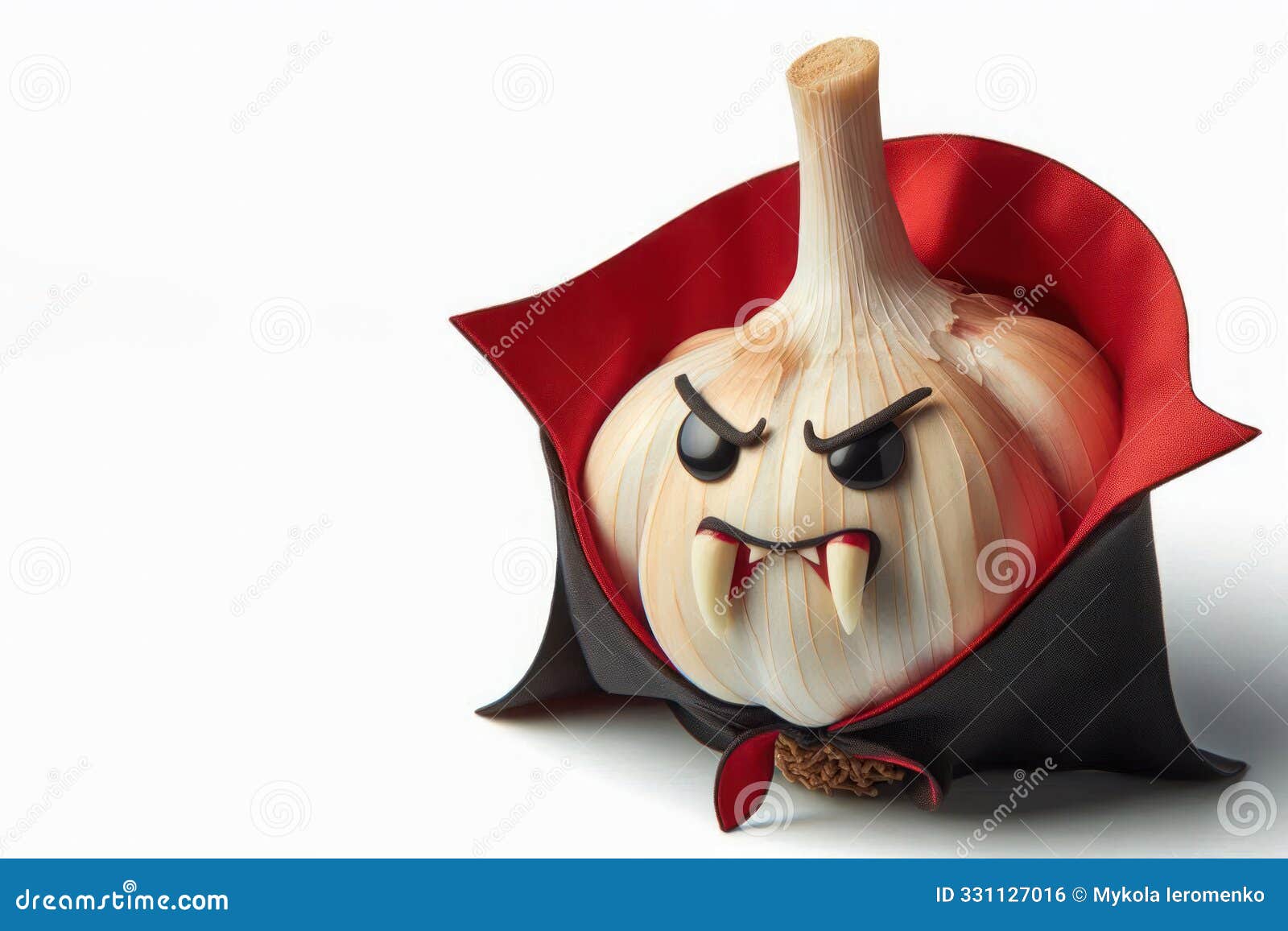 Garlic in a Vampire Costume. Space for Text. Stock Illustration ...