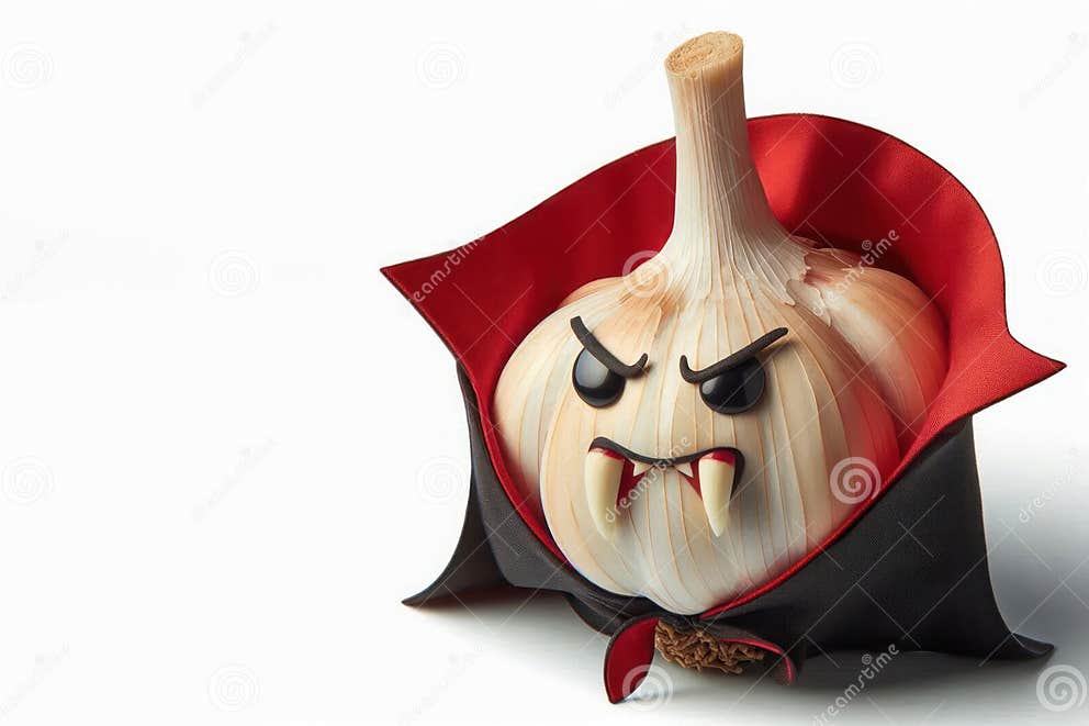 Garlic in a Vampire Costume. Space for Text. Stock Illustration ...