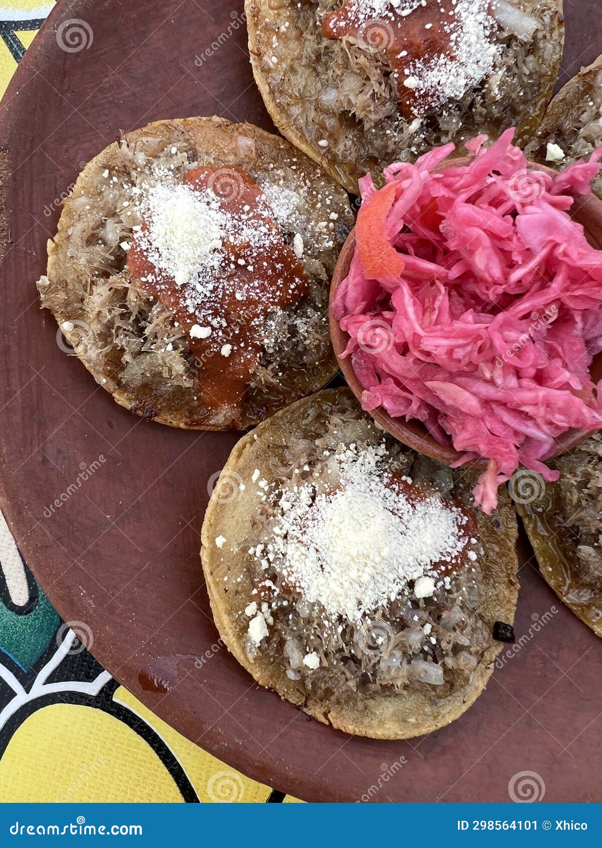 Garnachas Appetizer Served On Clay Plate. Crispy Corn Tortilla Served ...
