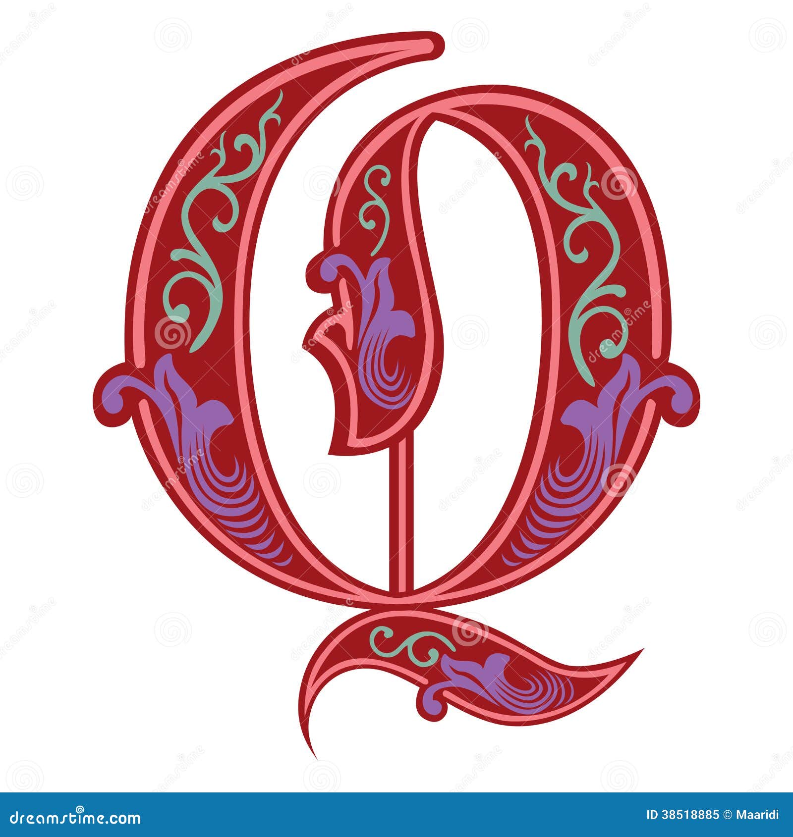 Garnerad Gotisk Stilstilsort, Bokstav Q Vektor Illustrationer ...