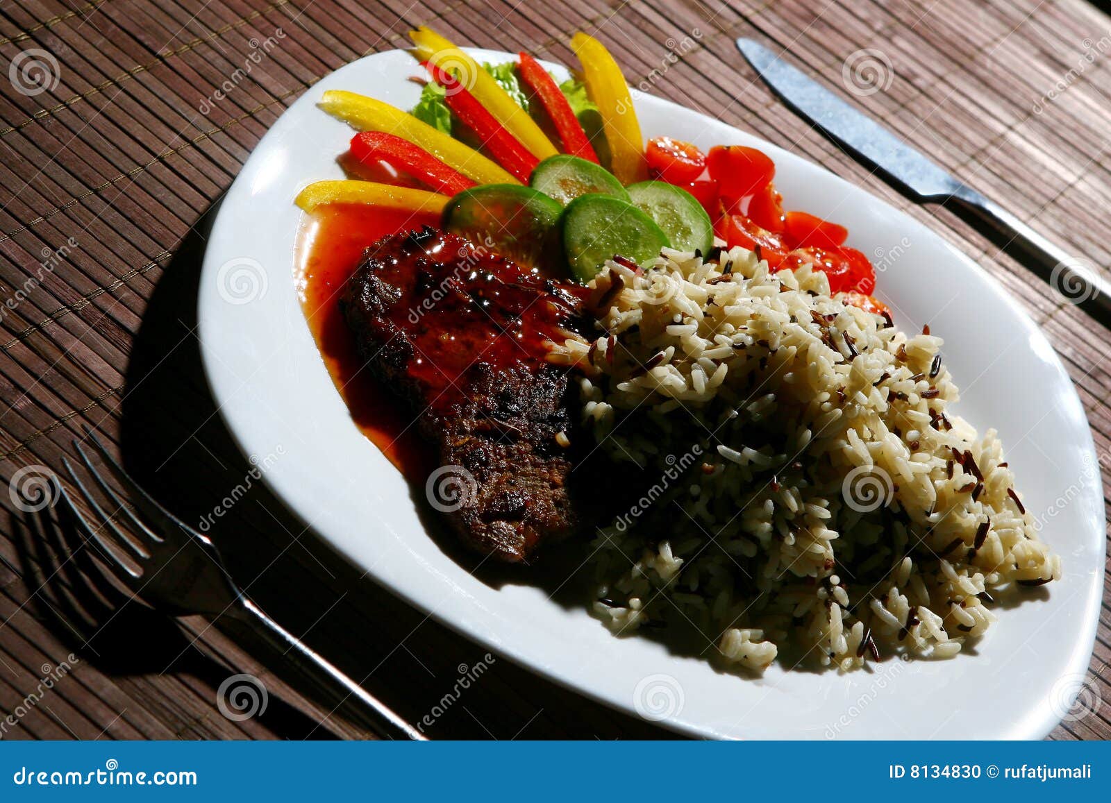 Garnish with Fried Meat and Rice Stock Photo - Image of edge, pork: 8134830