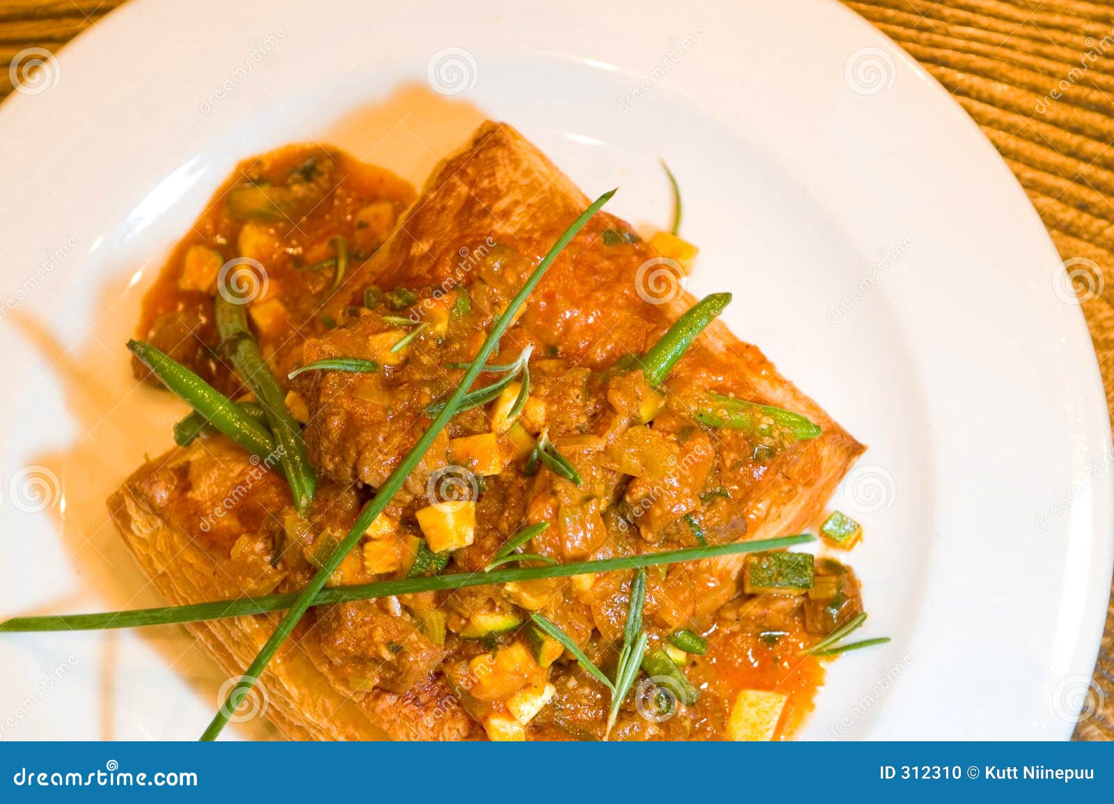 Garnished baked meat dish stock photo. Image of baked, cooked - 312310