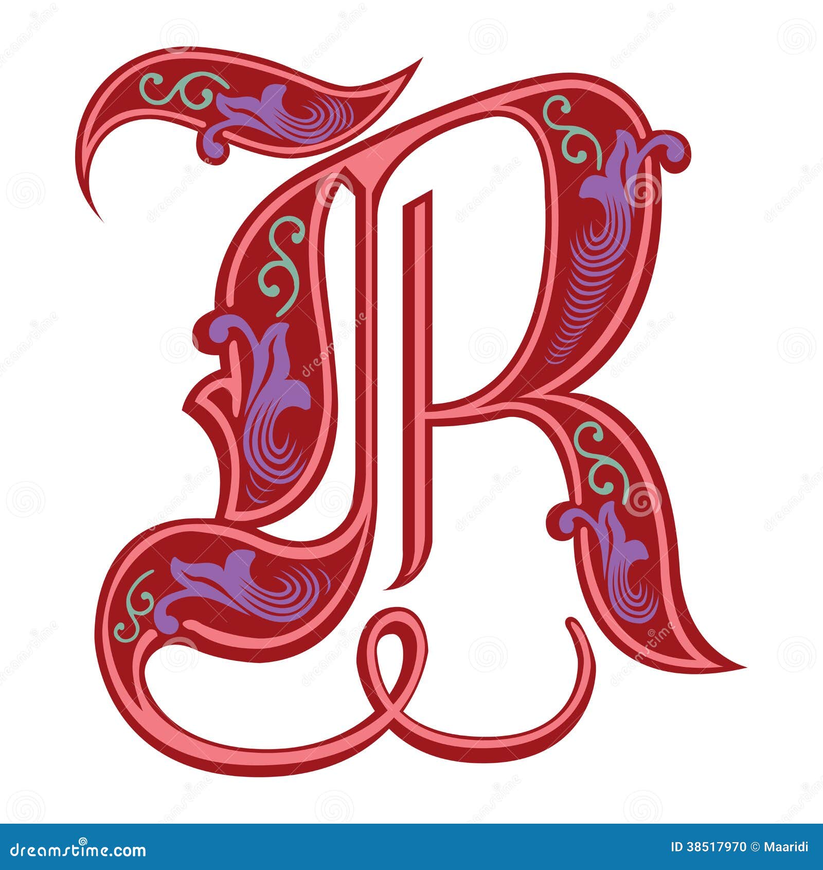 Garnished Gothic Style Font, Letter R Vector Illustration ... Garnished Gothic Style Font, Letter R Vector Illustration ...