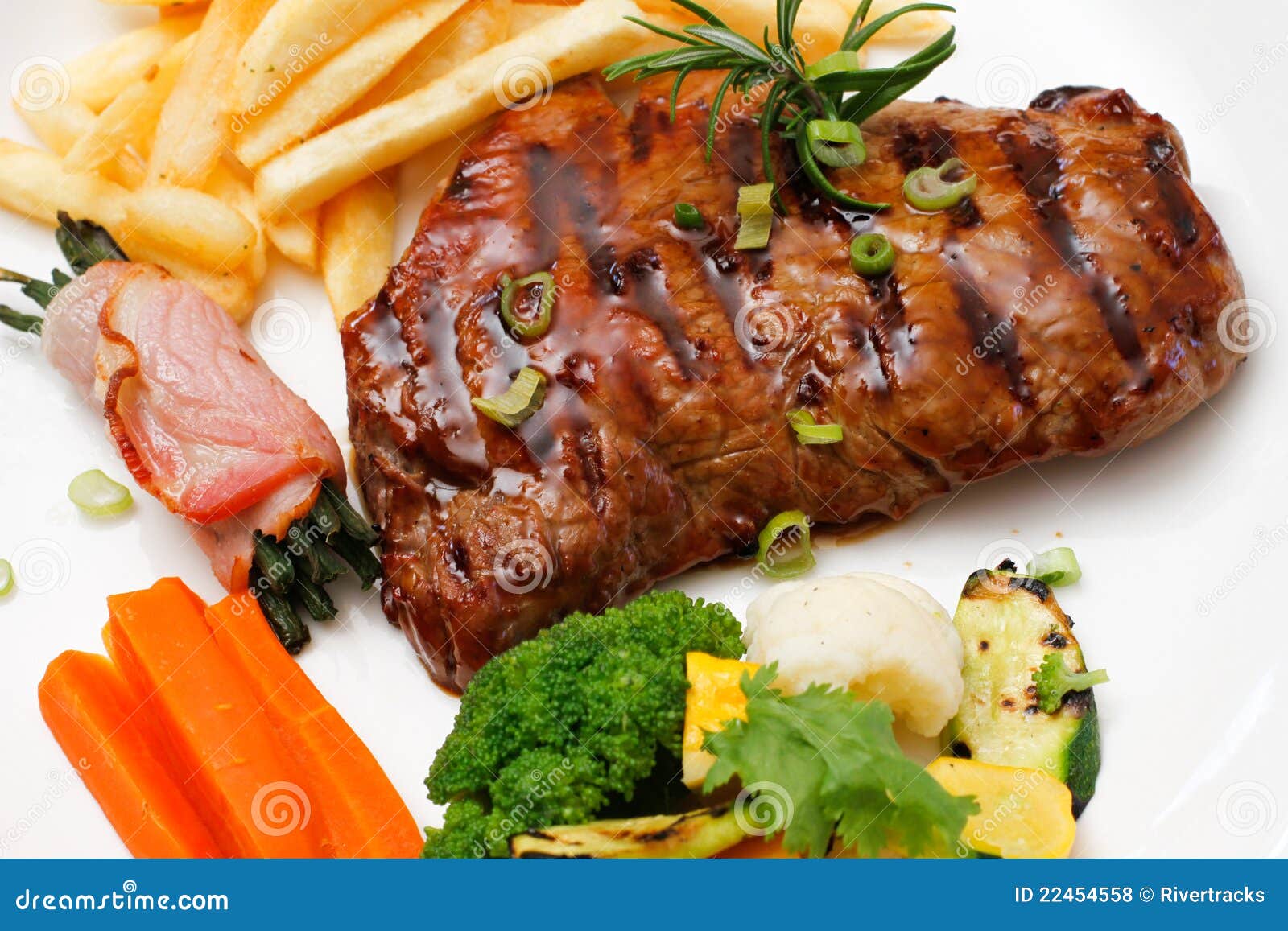 Garnished Plate of Grilled Steak Meat Stock Photo - Image of steak ...