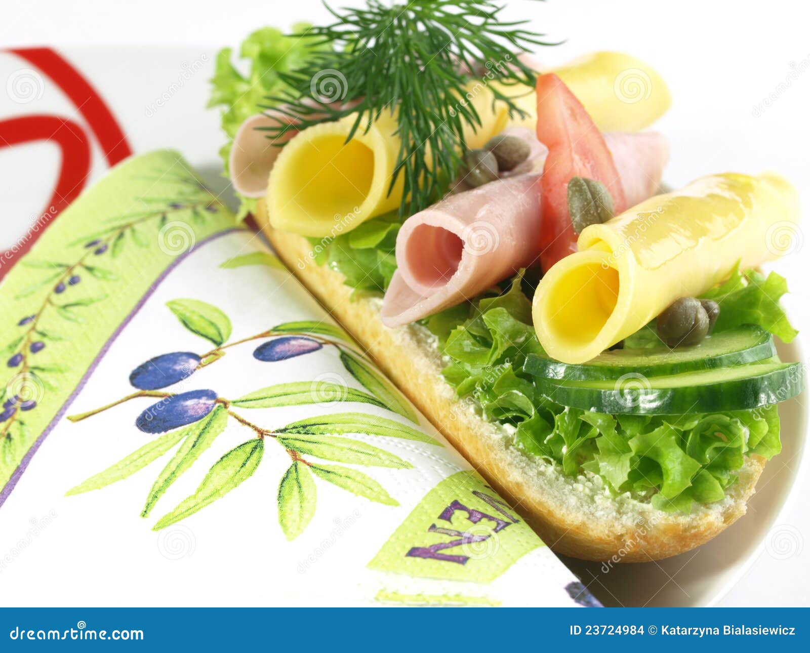 Garnished Sandwich on Decorative Plate and Napkin Stock Photo - Image ...