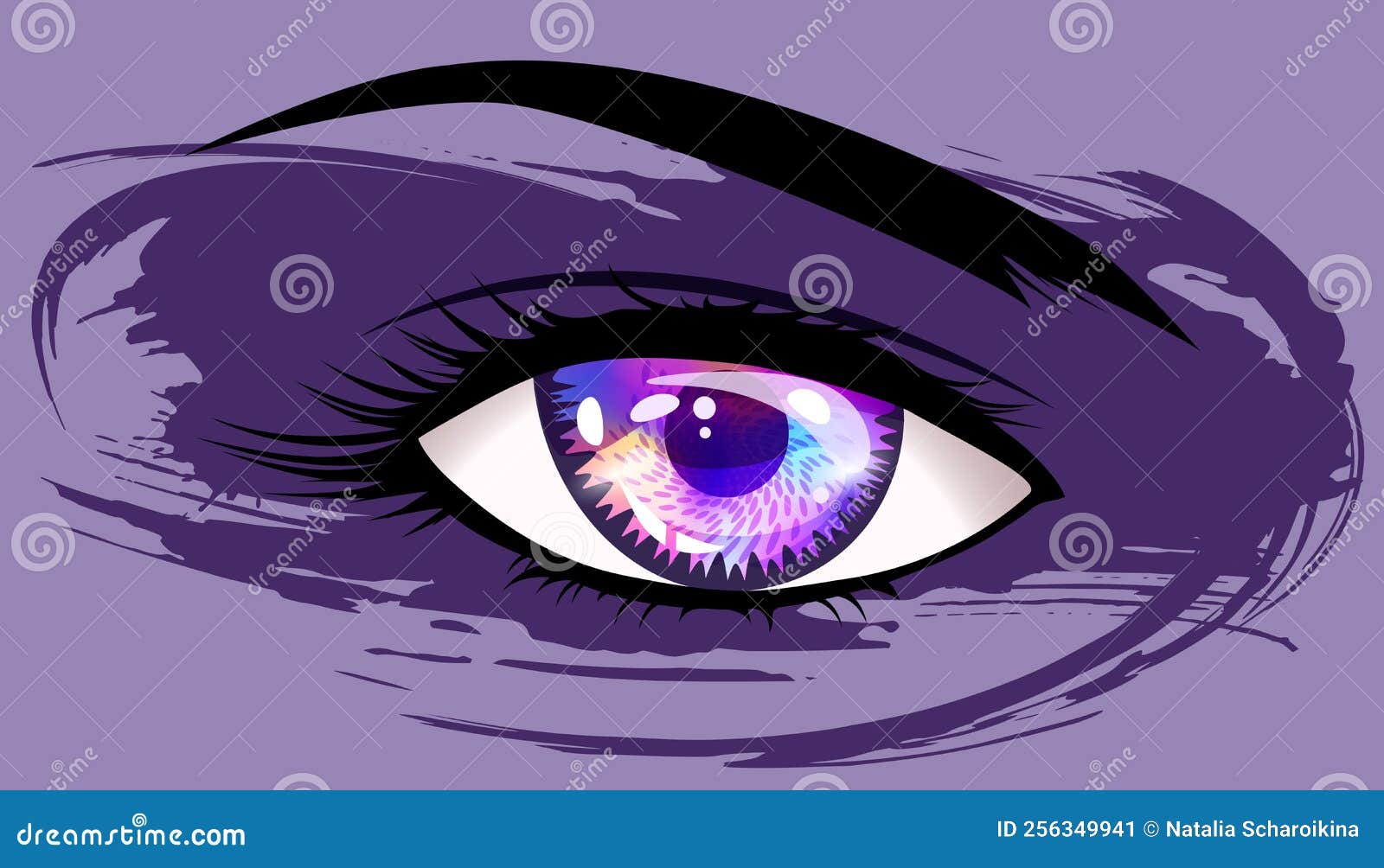 Garota De Animação De Olhos Roxos No Estilo De Anime Ilustração Do