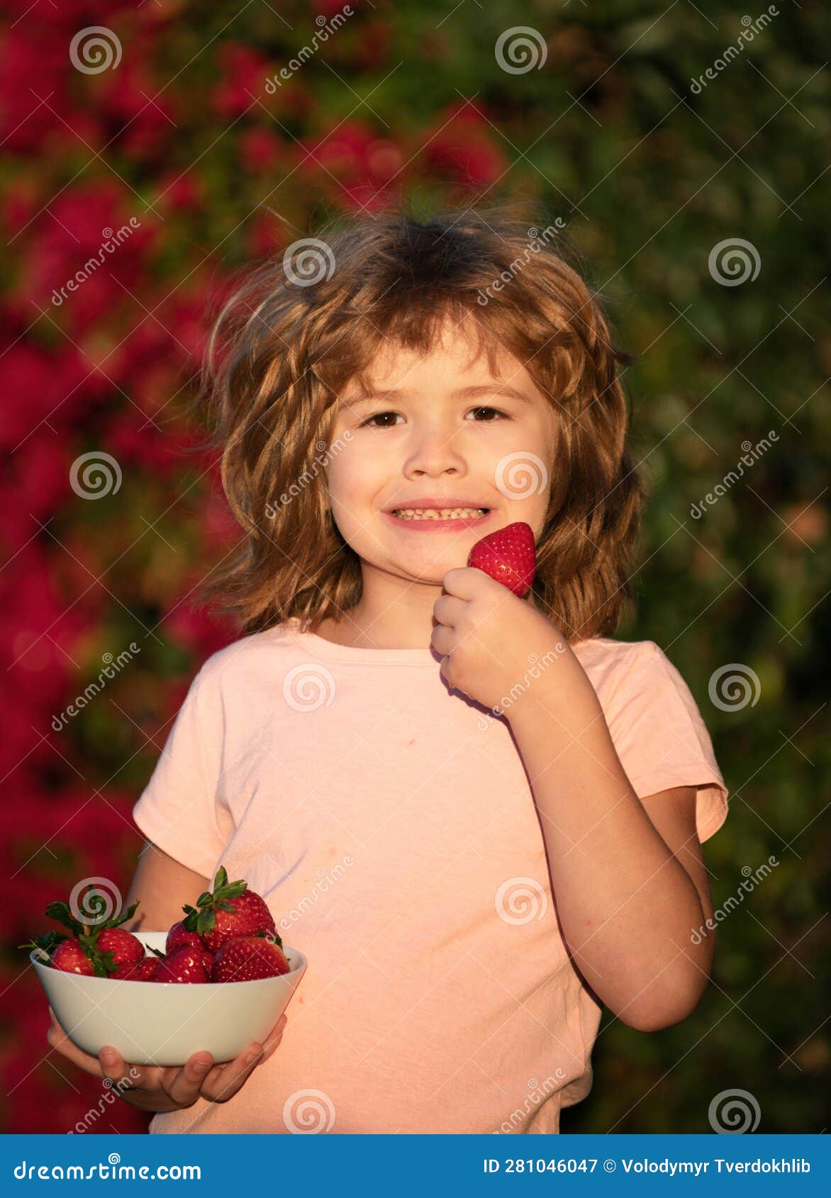 Garotinho Pegando E Comendo Morango. Comida Infantil De Morangos ...