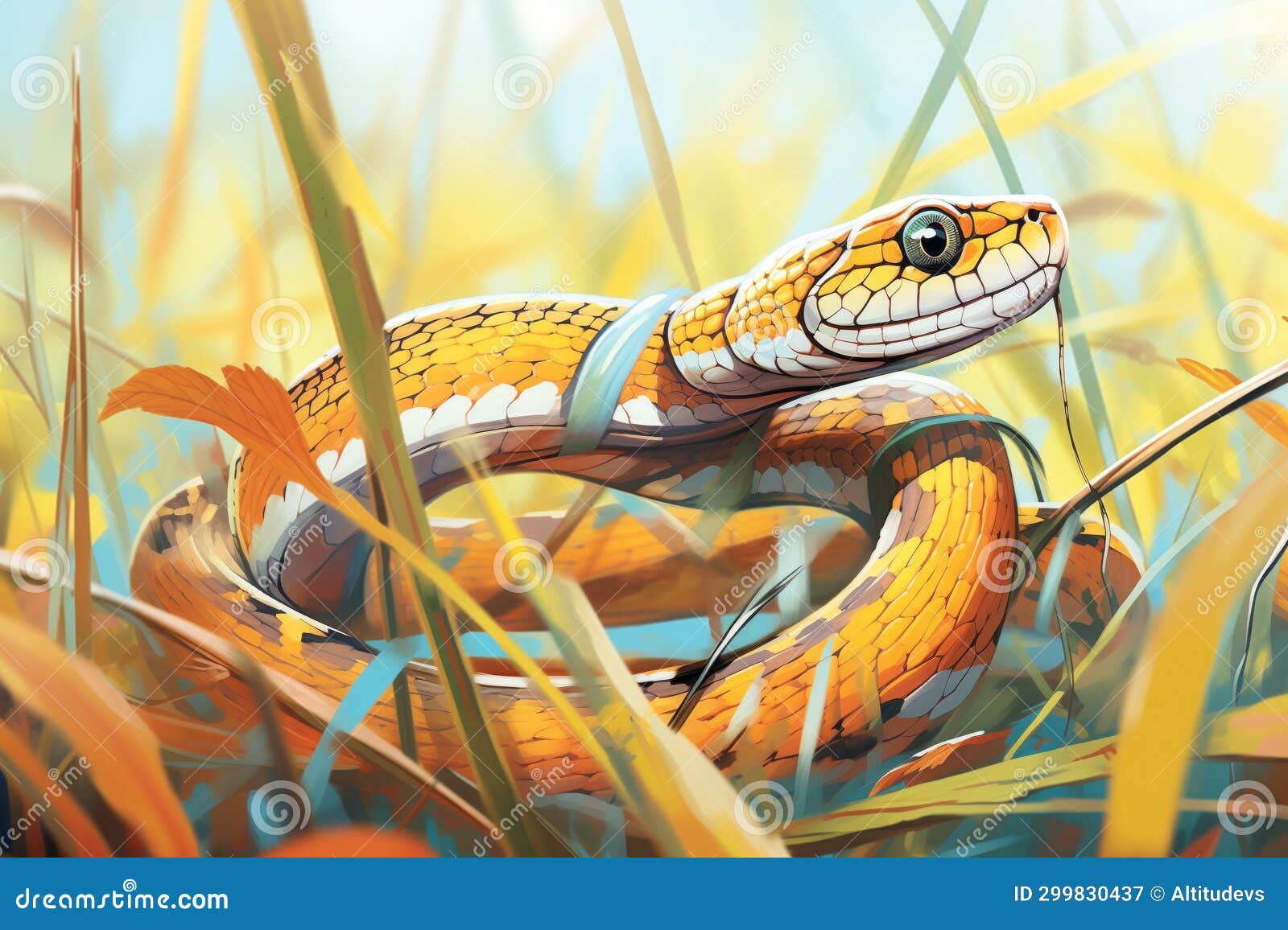 A Garter Snake Emerging from Tall Grass Blades Stock Image - Image of ...