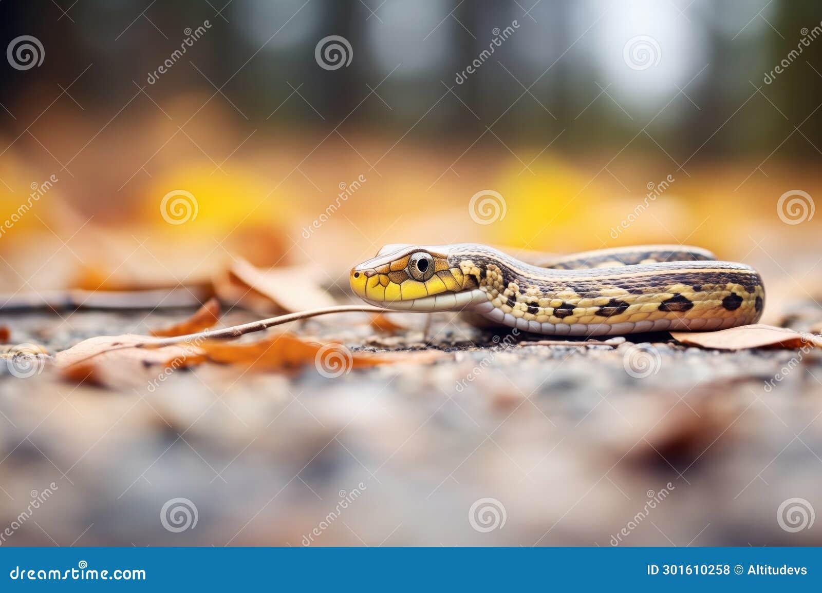Garter Snake in Profile Slithering Along the Ground Stock Photo - Image ...