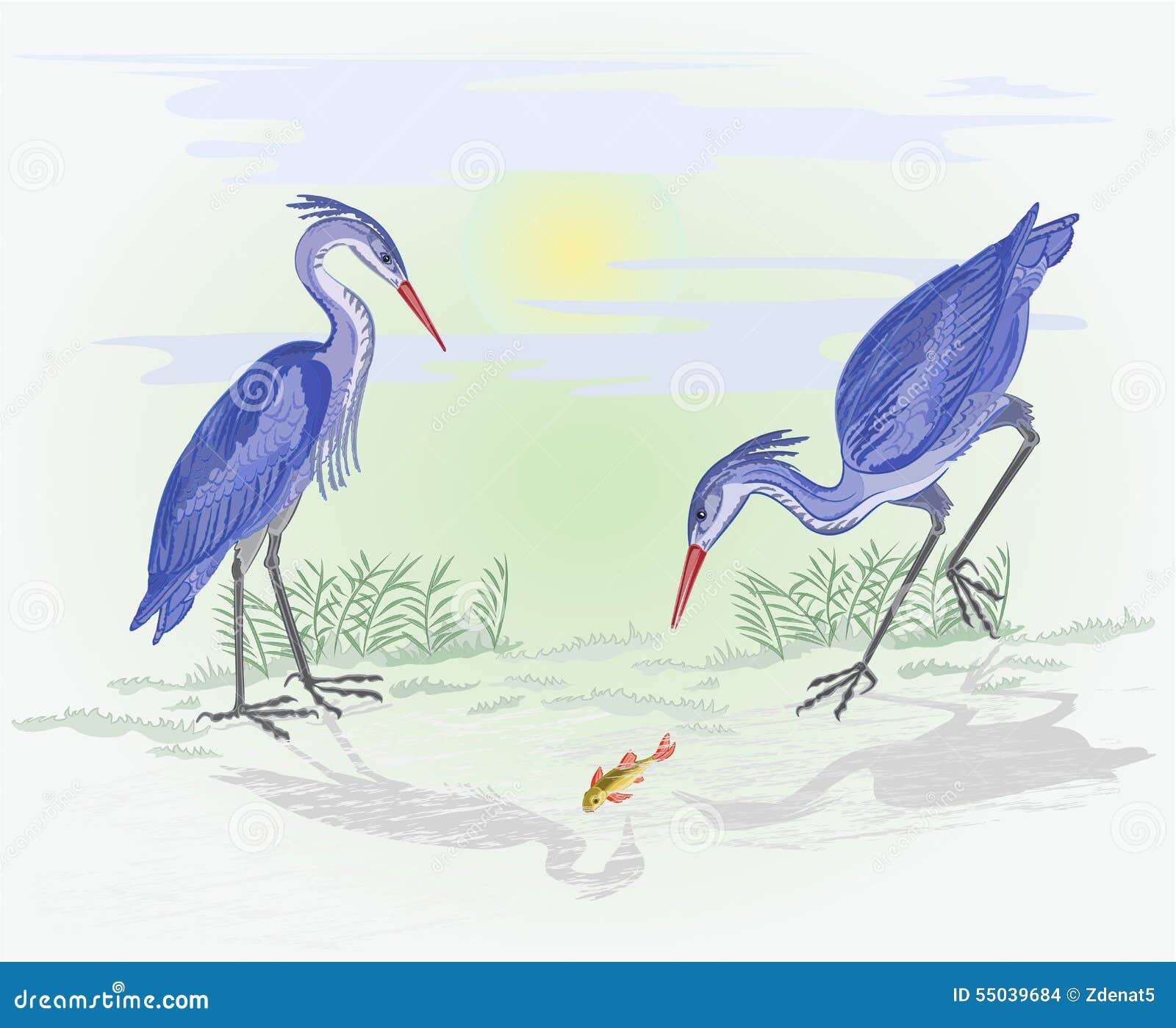 Garzas En El Vector De La Caza Ilustración del Vector - Ilustración de ...