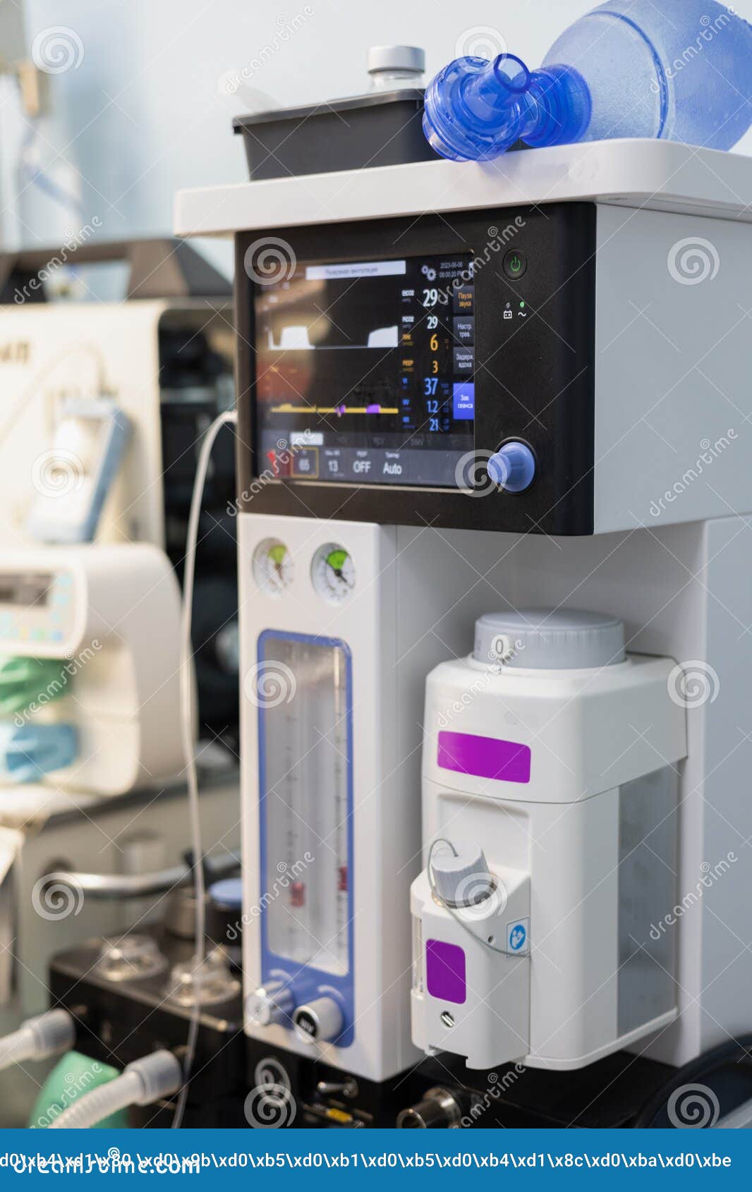Anesthesia Ventilator Monitor Screen Showing Waveforms Of Patient ...