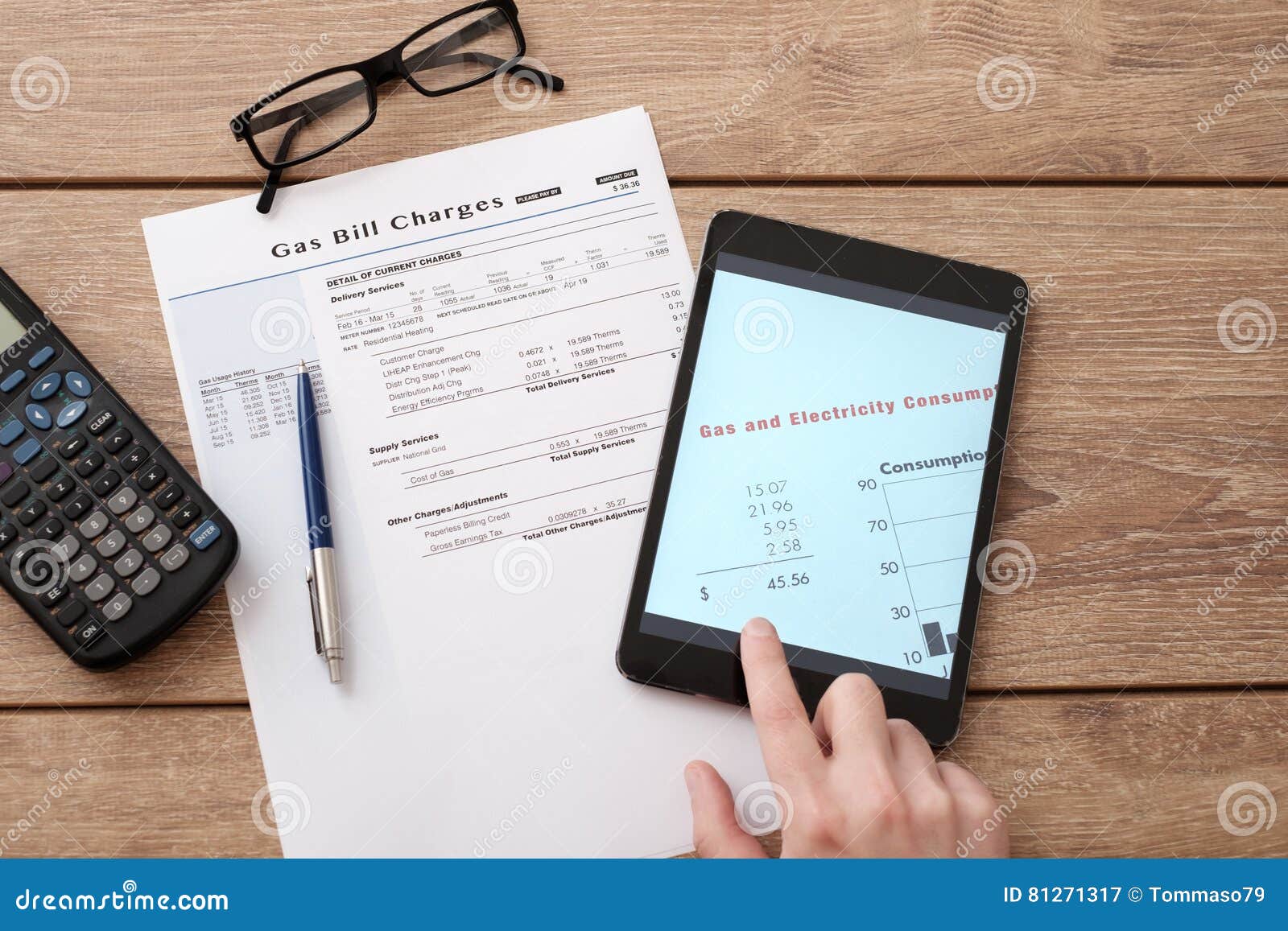 Gas Bill Charges Paper Form Stock Image - Image of family, calculator ...