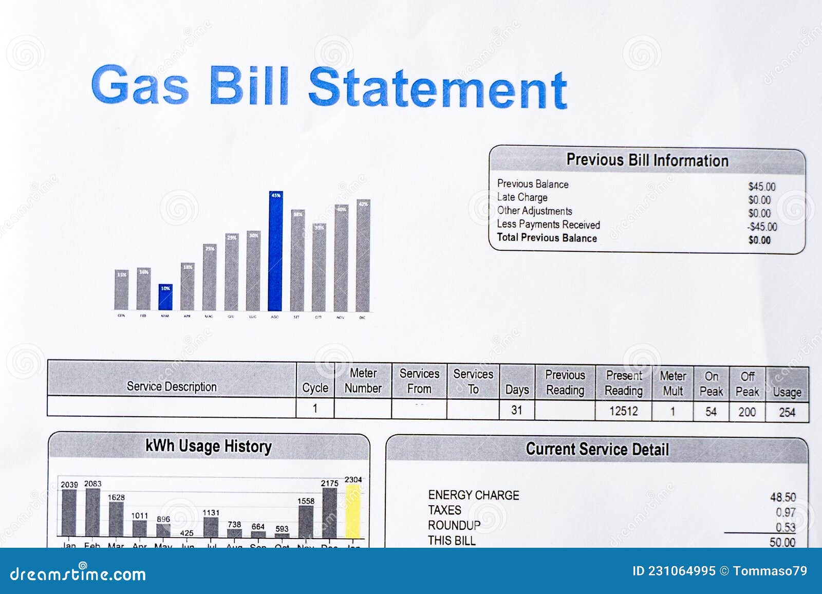 Gas Bill Statement and Home Energy Consumption Stock Image - Image of ...