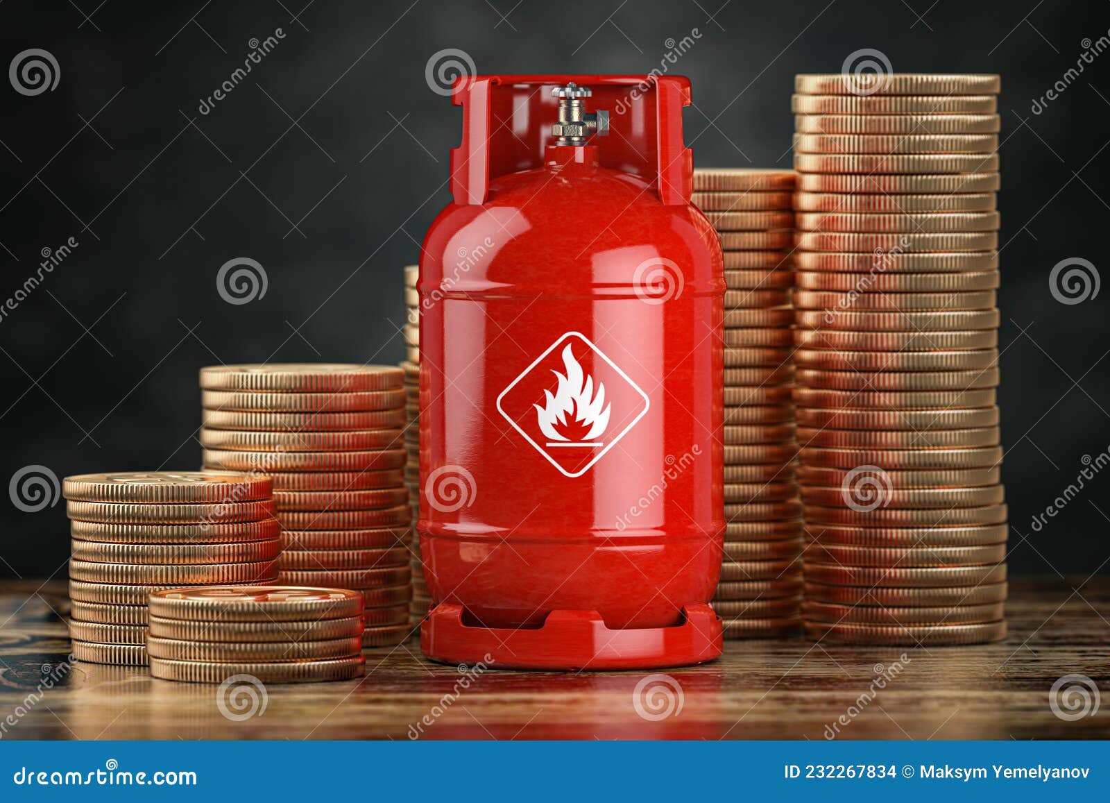 Gas Bottle and Stack of Coins. Growth of Price of LPG Propane Gas ...