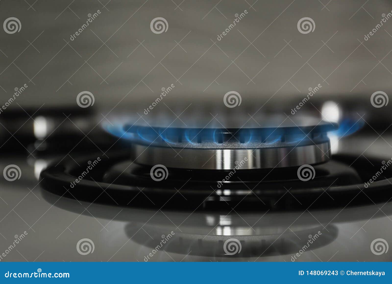 Gas Burner with Blue Flame on Modern Stove Stock Image - Image of ...